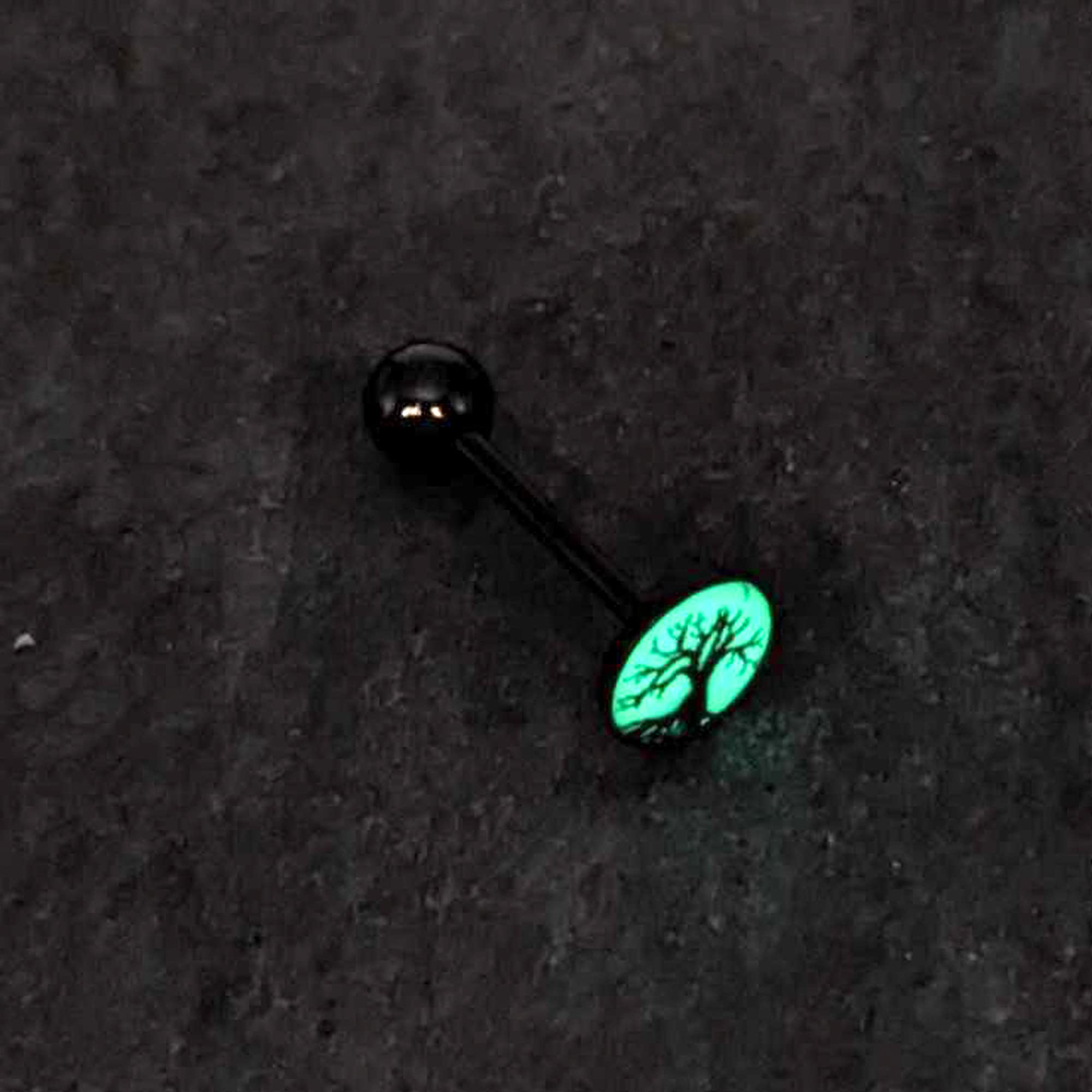 Body Candy 14G Women Anodized Black Glow in Dark Tree of Life Barbell Tongue Ring Body Piercing Jewelry 5/8β