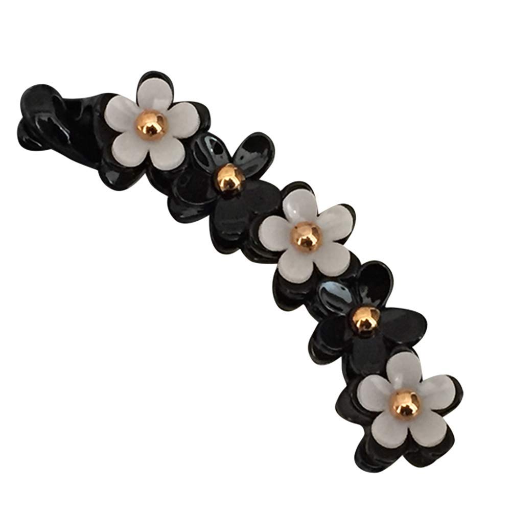 Banana Clip Flower Banana Hair Clips Acrylic Toothed Ponytail Holder Strong Tension Hair Claw Flower Barrette for Women Girls, Black