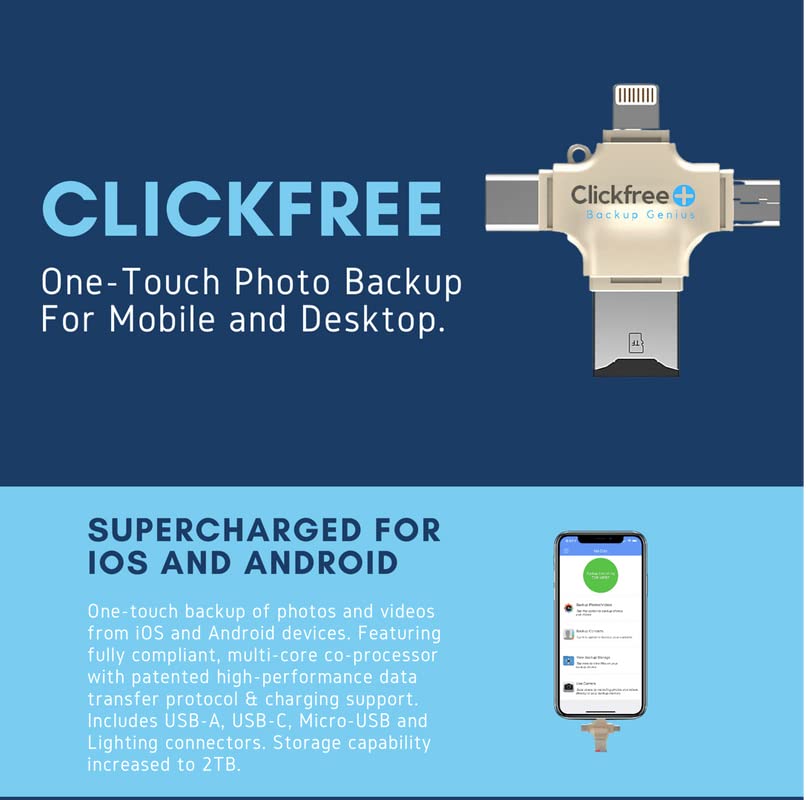 Clickfree™ 512GB USB Photo and Video Saver for Phone/Pad/Mac/PC, High Speed 4-in-1 Universal Phone Flash Drive-Lightning-USB-Photo Stick-External Storage Thumb Drive (Emerald Color)