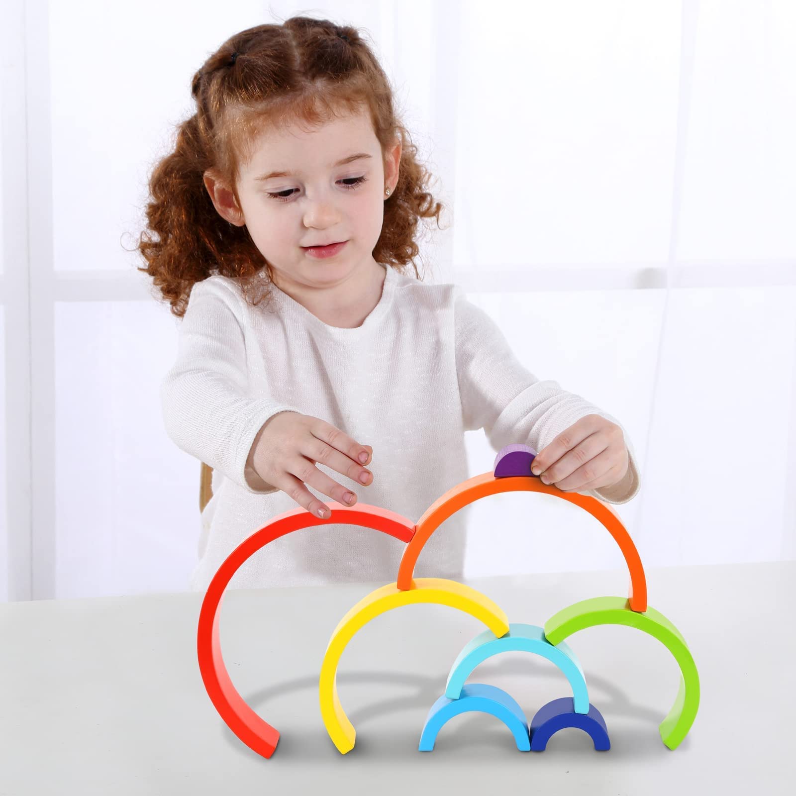 TOOKYLAND Wooden Rainbow Stacking Toy - 8pcs Nesting Blocks Game, Ages 18m+