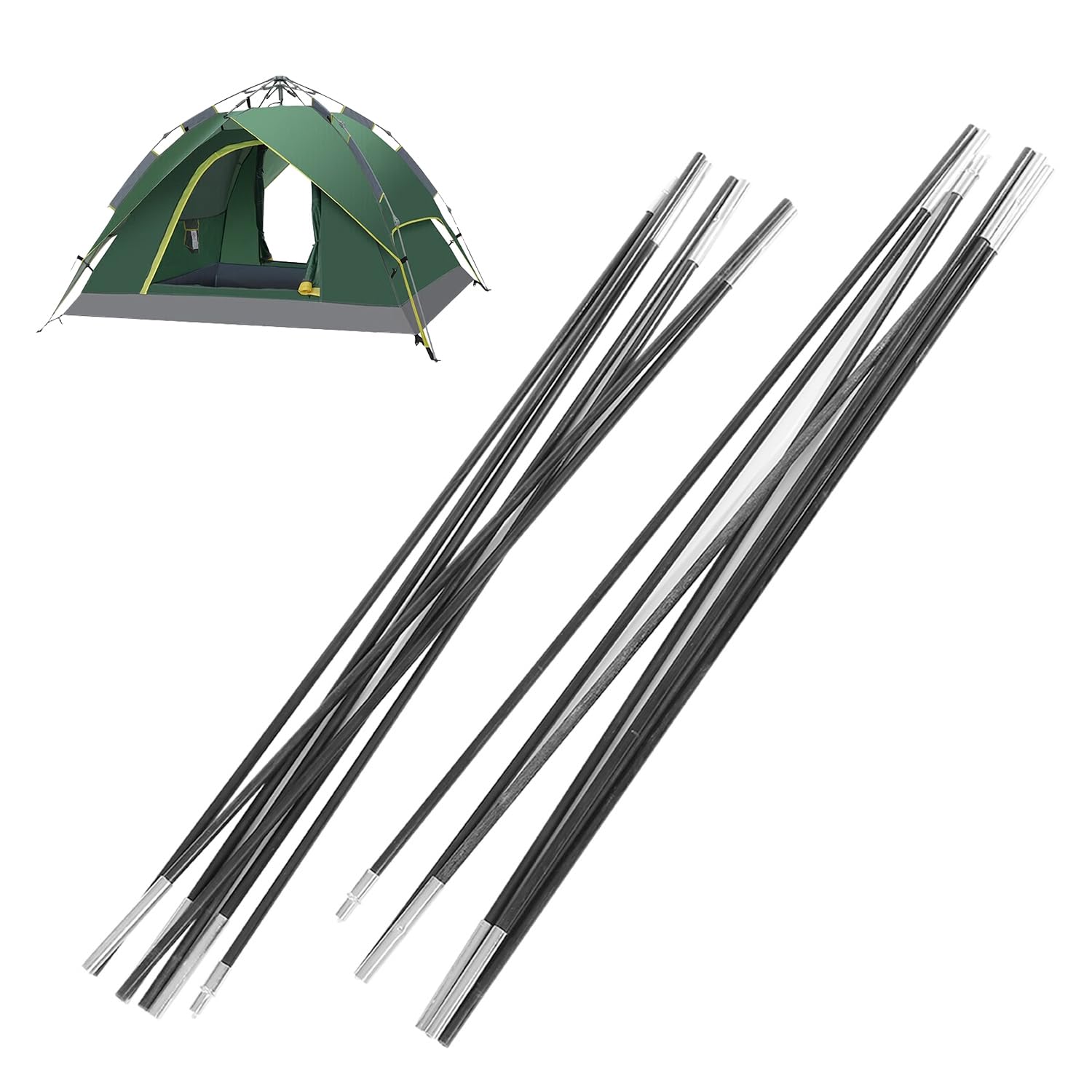 Camping Tent Pole, 3.96 M/13 Ft 2 Sets 7 Sections Portable Fiberglass Tent Support Rod Outdoor Double Tent Pole Frames Kit for Camping Hiking Outdoor Activity