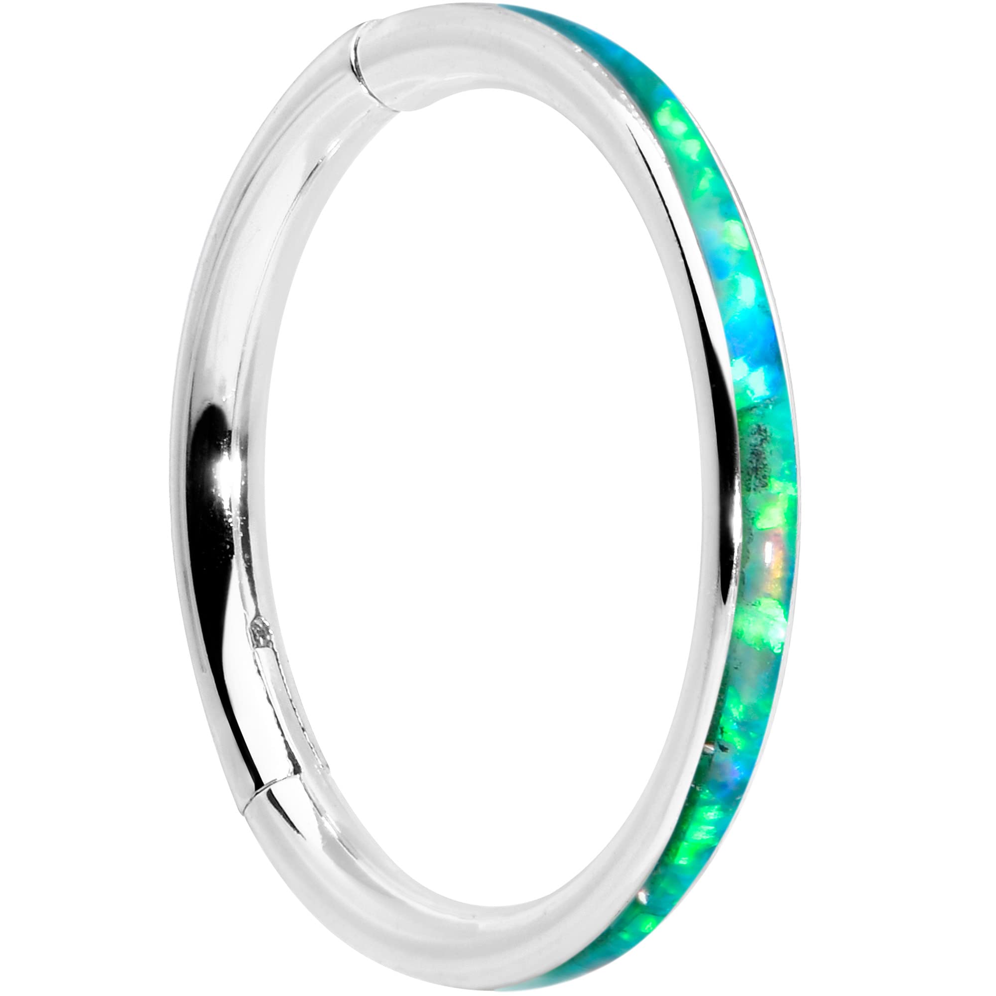 Body Candy 16G Steel Hinged Segment Ring Seamless Cartilage Ear Daith Lip Green Synth Opal Hoop 3/8"