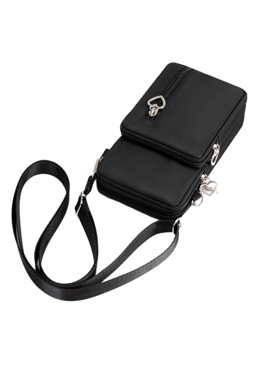 JUMISEE 3-Layers Crossbody Bag Cellphone Pouch Armband Wallet Nylon Smartphone Purse (Black)