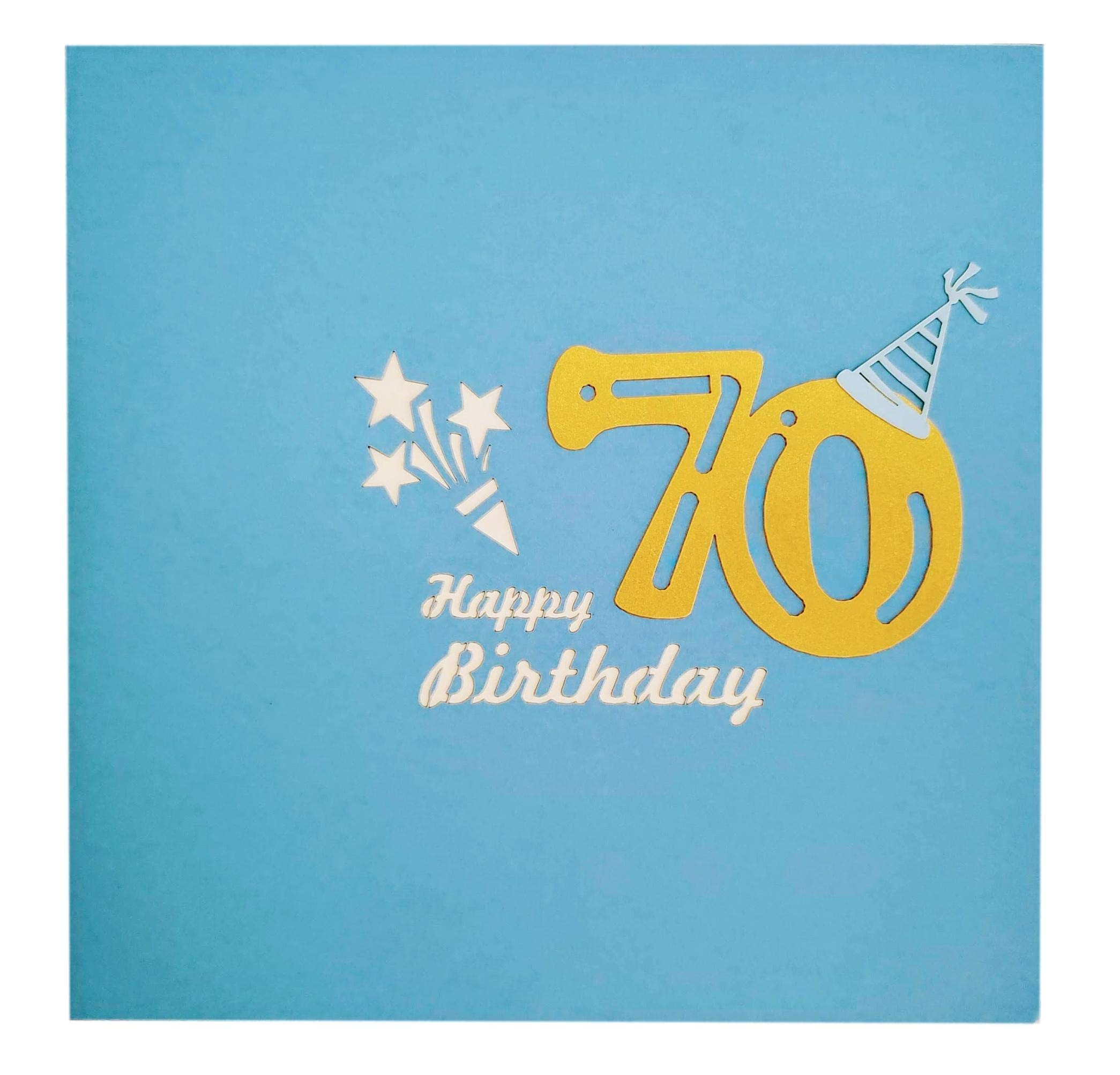 iGifts And Cards Happy 70th Blue Birthday Party Box 3D Pop Up Greeting Card – Seventy, Awesome, Balloons, Unique, Celebration, Feliz Cumpleaños, Fun, Festive
