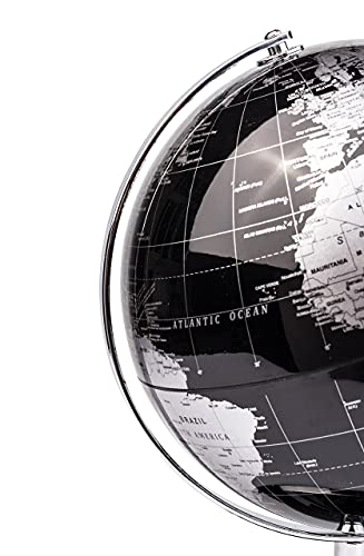Exerz World Globe Black Dia 5.5-inch - Mini Educational Globe of Earth - Metal Base - Metallic Black