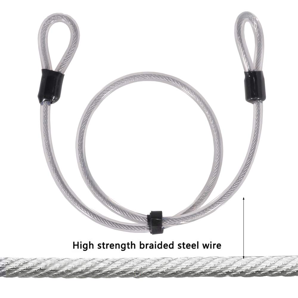 Bike Lock Cable Double Loops Bicycle Cable Steel Flexible Security Cycling Cable Safety Long Cables Lock Tool for Outdoor Riding Sport (120CM/4ft,Silver)
