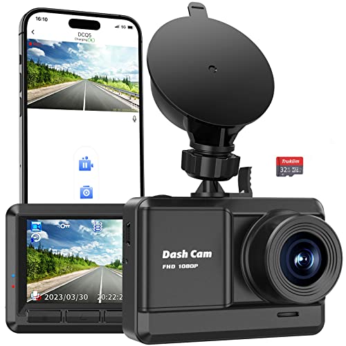 Dash Cam, FHD 1080P WiFi Dash Camera for Cars with 32GB SD Card, 2.45 inch IPS Screen, 2 Mounting Ways, Night Vision, WDR, Accident Lock, Loop Recording, Parking Monitor