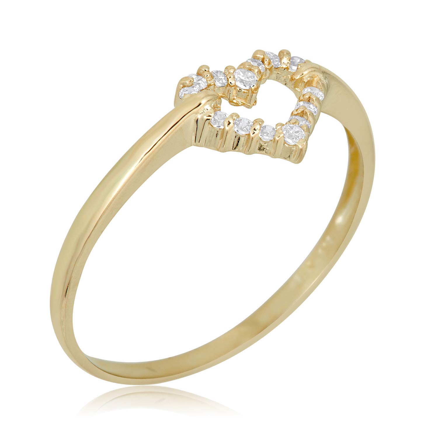 AVORA 10K Yellow Gold Simulated Diamond CZ Open Heart Ring - Size 7