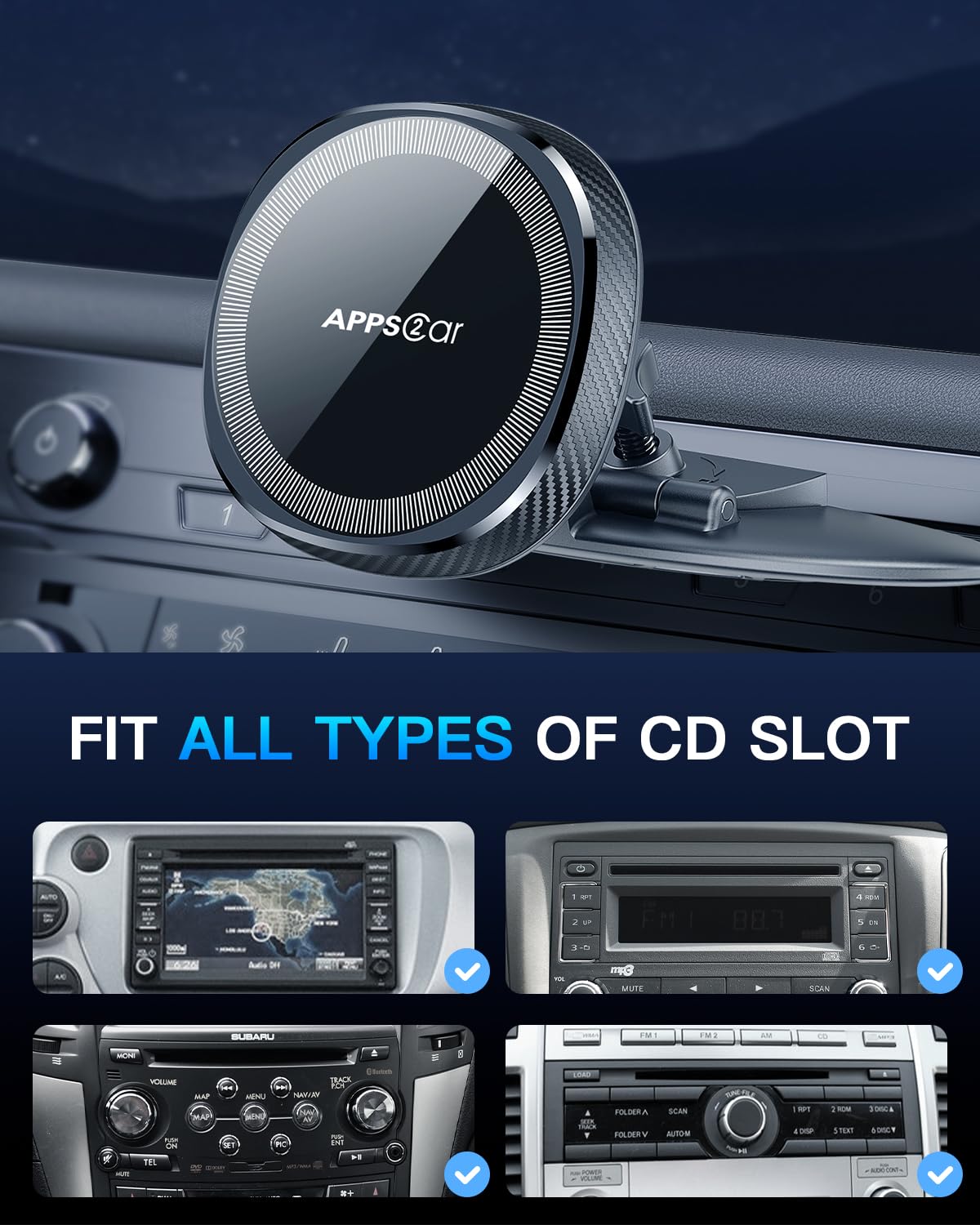 APPS2Car for Magsafe CD Slot Phone Mount [17 Strong Magnets] Magnetic Phone Holder for Car Easily Install Magnetic CD Car Holder Mount Compatible with Magsafe Case iPhone 15/14/13/12 Pro Max Plus Mini