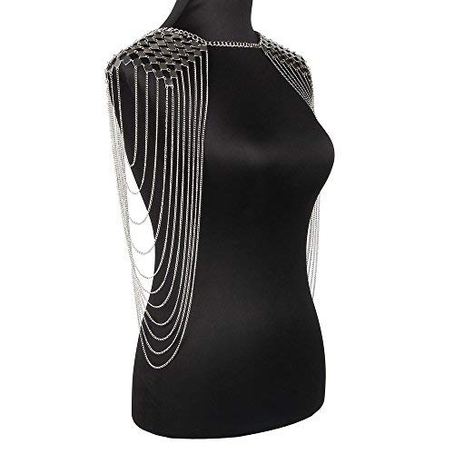 Beauty7 Harness Bikini Body Link Epaulet Shoulder Chain Necklace Collar Dangling Tassel Silver Tone