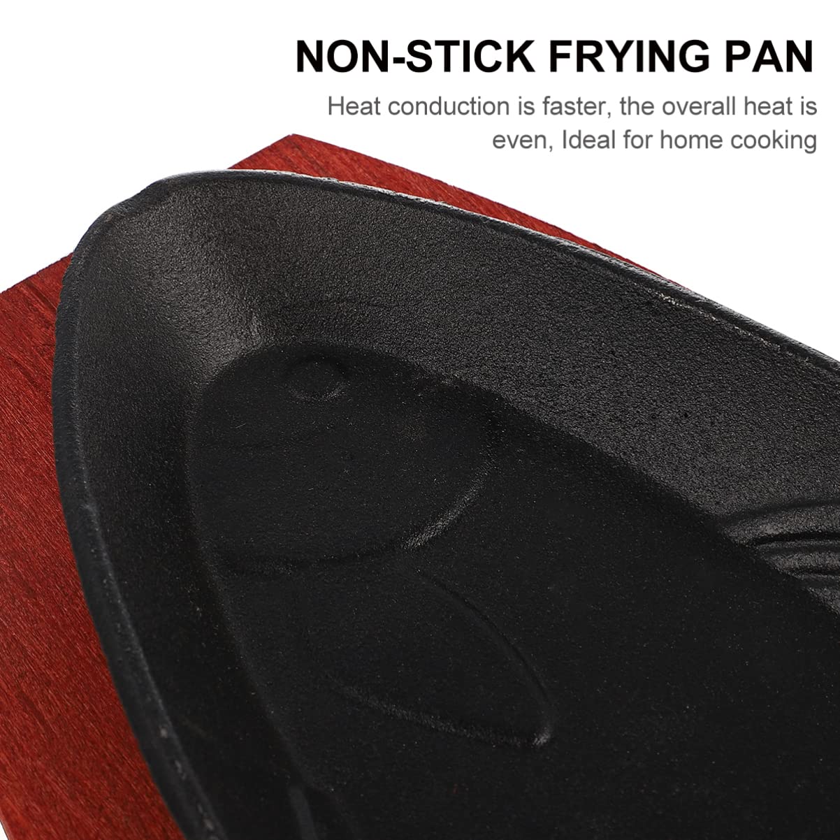 DOITOOL Small Cast Iron Skillet with Wooden Base, Creative Fish-Shaped Japanese Steak Plate Set for Restaurant Home Kitchen Cooking Pan Grilling Meats Seafood
