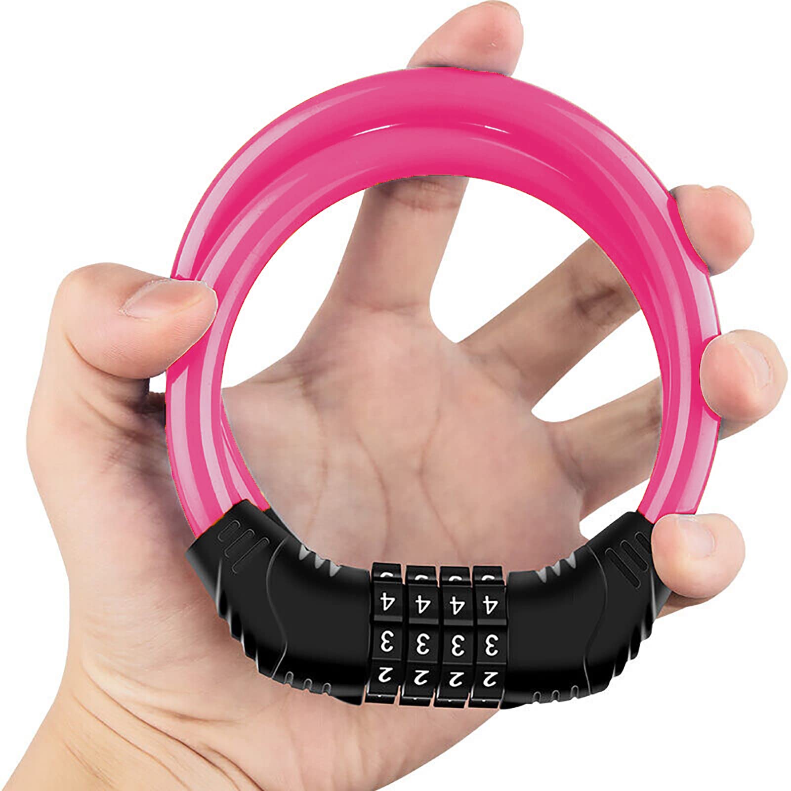 Bike Lock Cable, Anti Theft Bicycle Lock Chain, Bike Combination Lock 4 Digit Security Resettable Self Coiling Combination Cable Combo Bike Locks without Mounting Bracket, 2 Feet x 1/2 Inch (Rose)