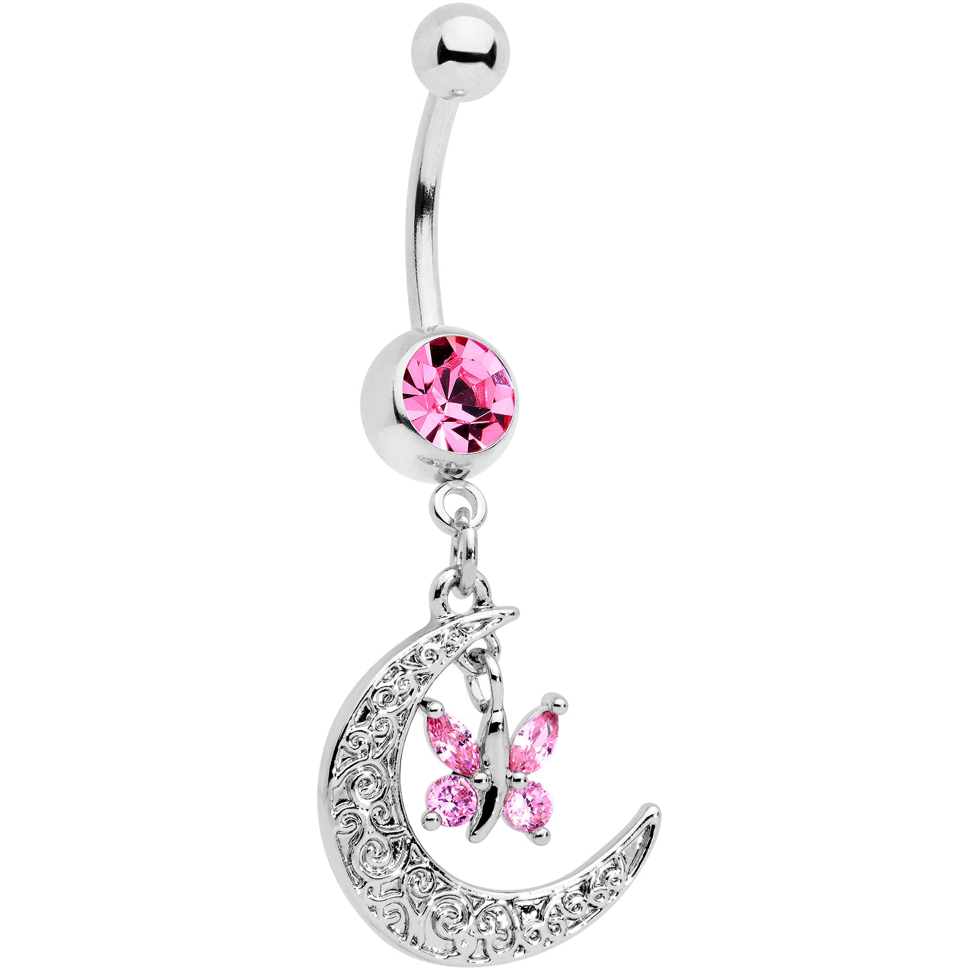 Body Candy Womens 14G 316L Steel Navel Ring Piercing Blue Accent Butterfly Moon Dangle Belly Button Ring