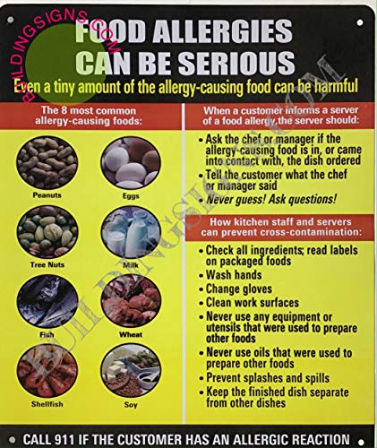 BUILDINGSIGNS.COM Food Allergies CAN BE SERIOUS Sign (Aluminium-Rust Free,Yellow/Black, Size 10X12)-NYC LINE