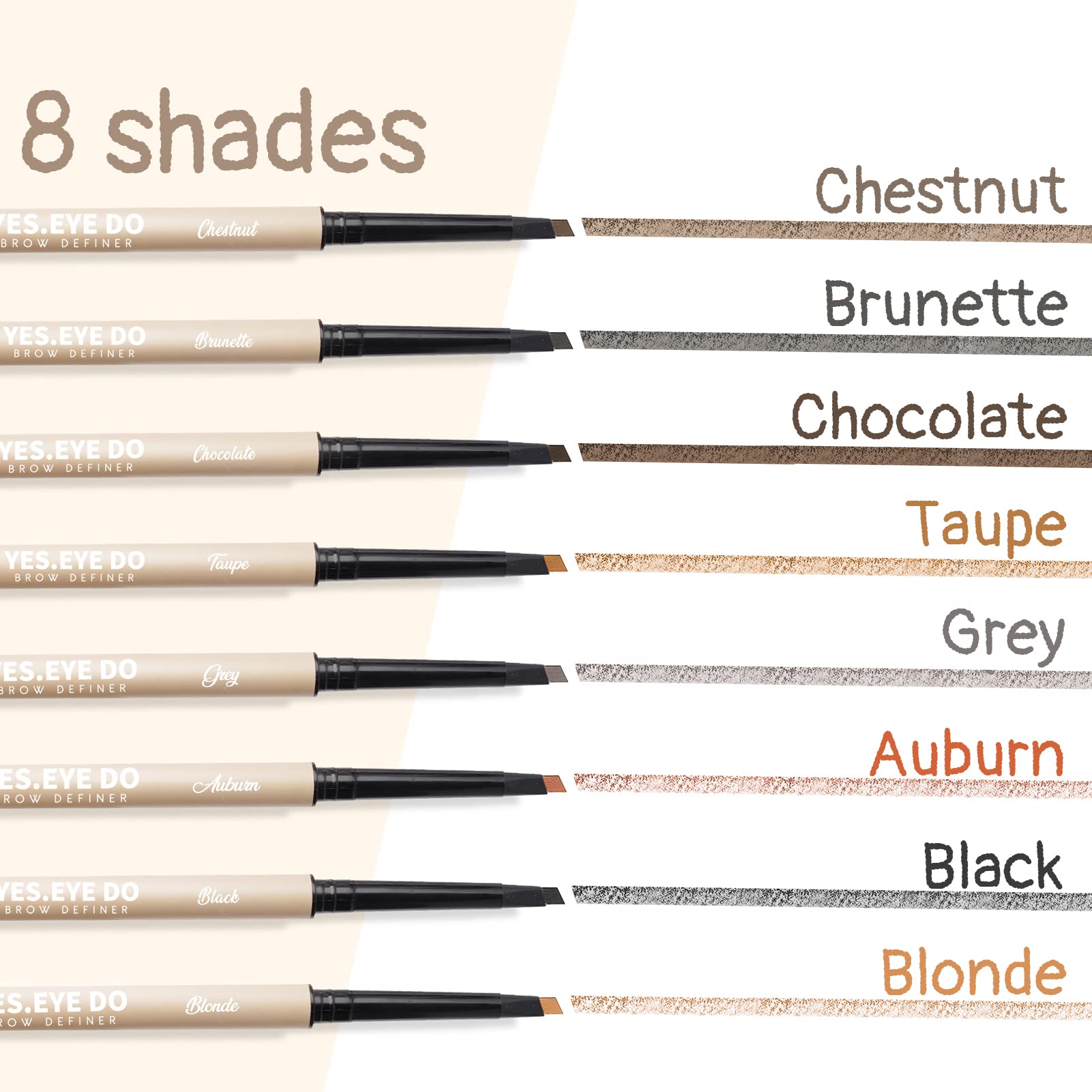 Brow Pencil for Gray Hair, Retractable Eyebrow Pencil with Brush for Older Women, Ultra Fine Mechanical Brow Definer Pencil with Angled Tip & Spoolie Brush, Long-lasting Waterproof, Grey, YES.EYE DO