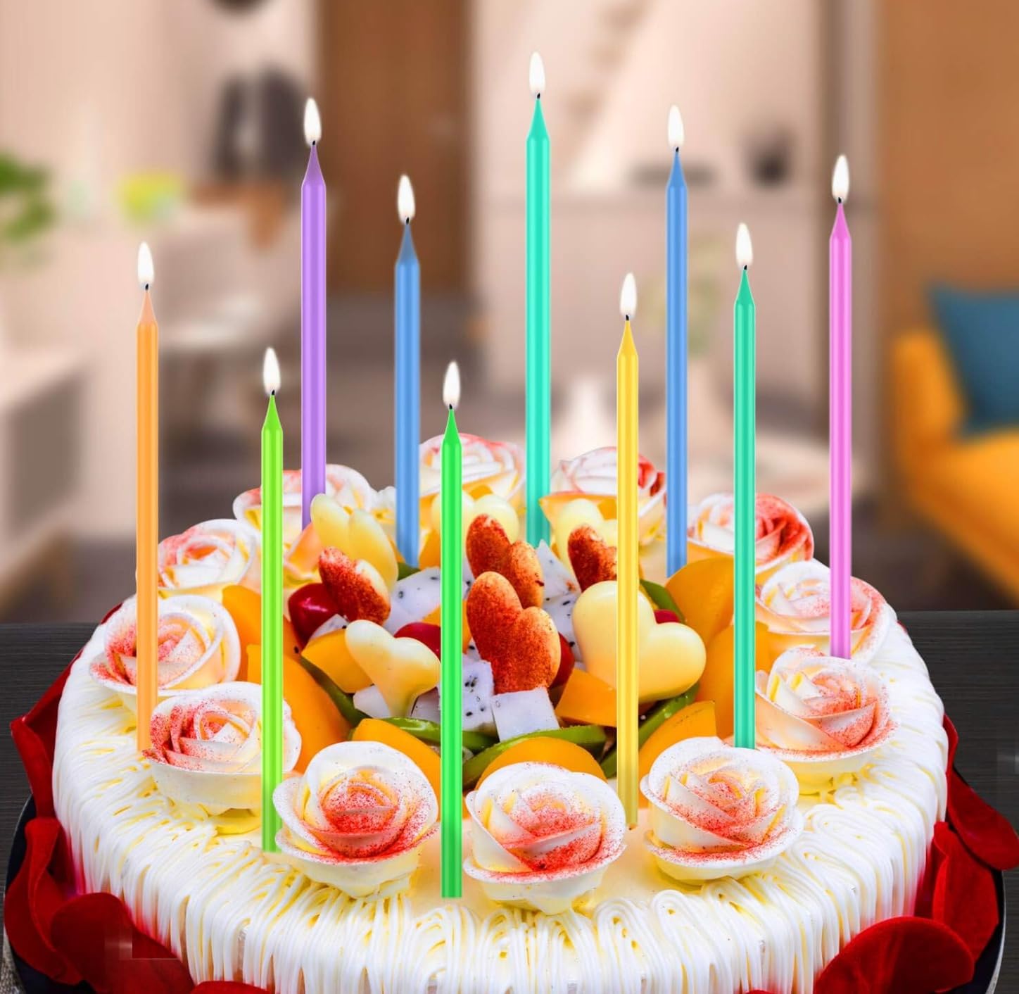 Cwise-100 Count Rainbow Birthday Candles -Long Thin Cake Candles - Giant Pack Colorful Pencil Candles Birthday Candle - Birthday, Celebration, Wedding. Cake Decorations (100 PCS)