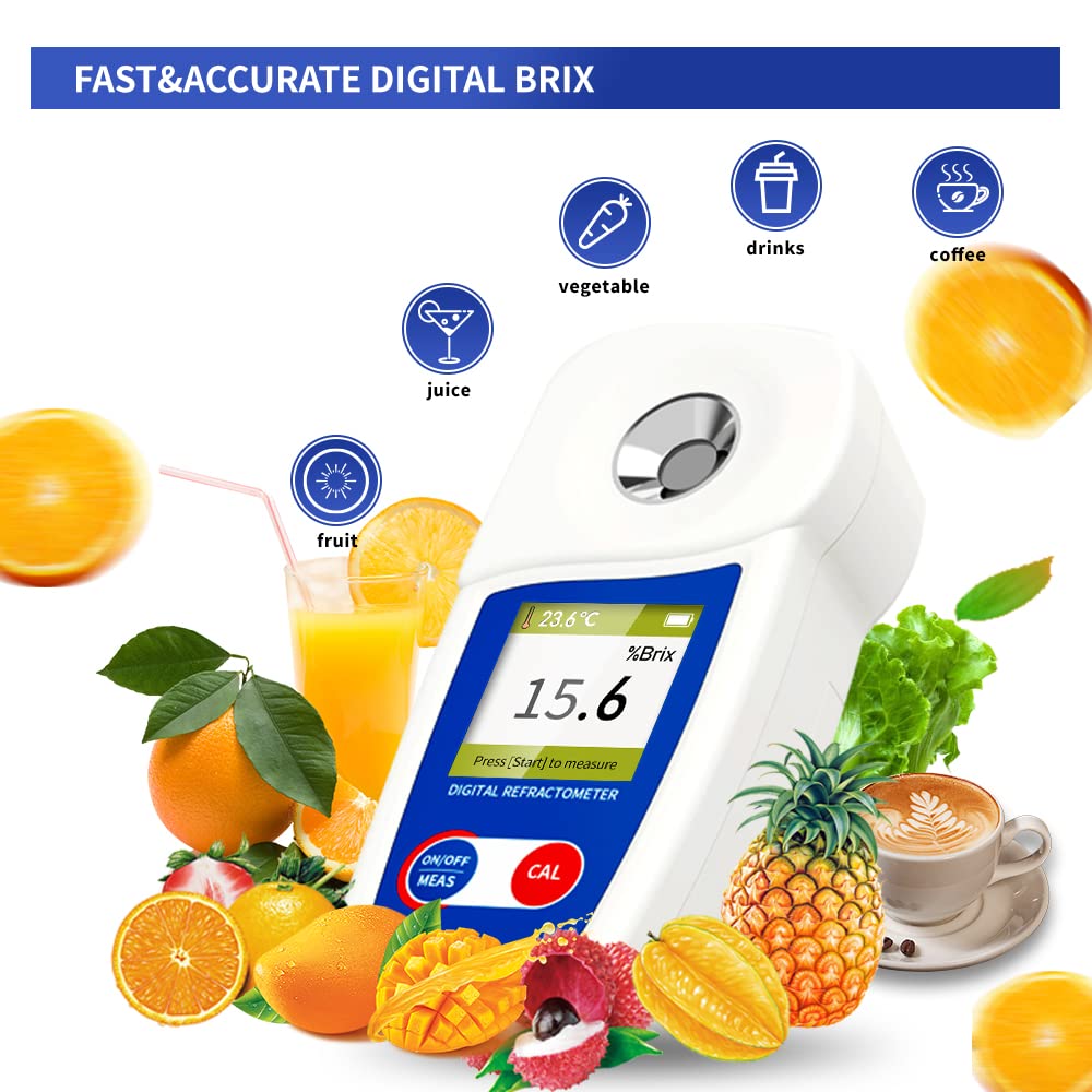 Digital Brix Refractometer Flagfront brix Meter Refractometer Automatic Temperature Compensation Brix Refractometer Range 0-55%,±0.1% Precision for Fruit Juice Coffee