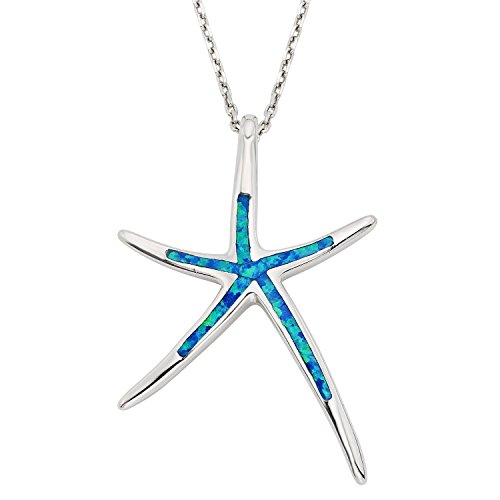 Beaux Bijoux Sterling Silver Created Opal Starfish Pendant w/ 18" Chain