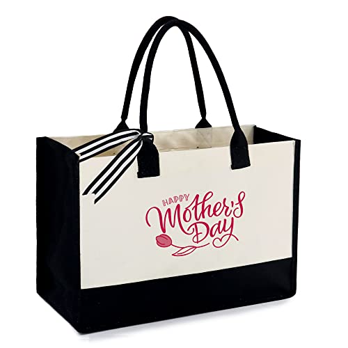 BeeGreen Mother's Day GiftsTote bag for Women w Inner Zipper Pocket 13oz Canvas Personalized Bag for Beach Initial Bag Extra Large Utility Tote Reusable Grocery Bags for Birthday Shopping Travel