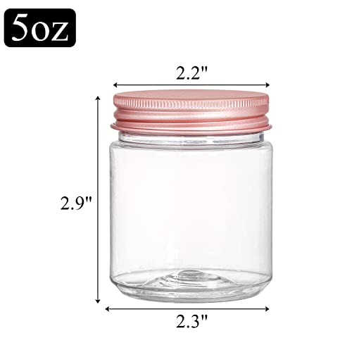 Fasmov 30 Pack 5 Ounce Clear Plastic Jars Containers with Rose Gold Lids, Round Empty Plastic Slime Storage Containers for Kitchen & Household Storage - BPA Free