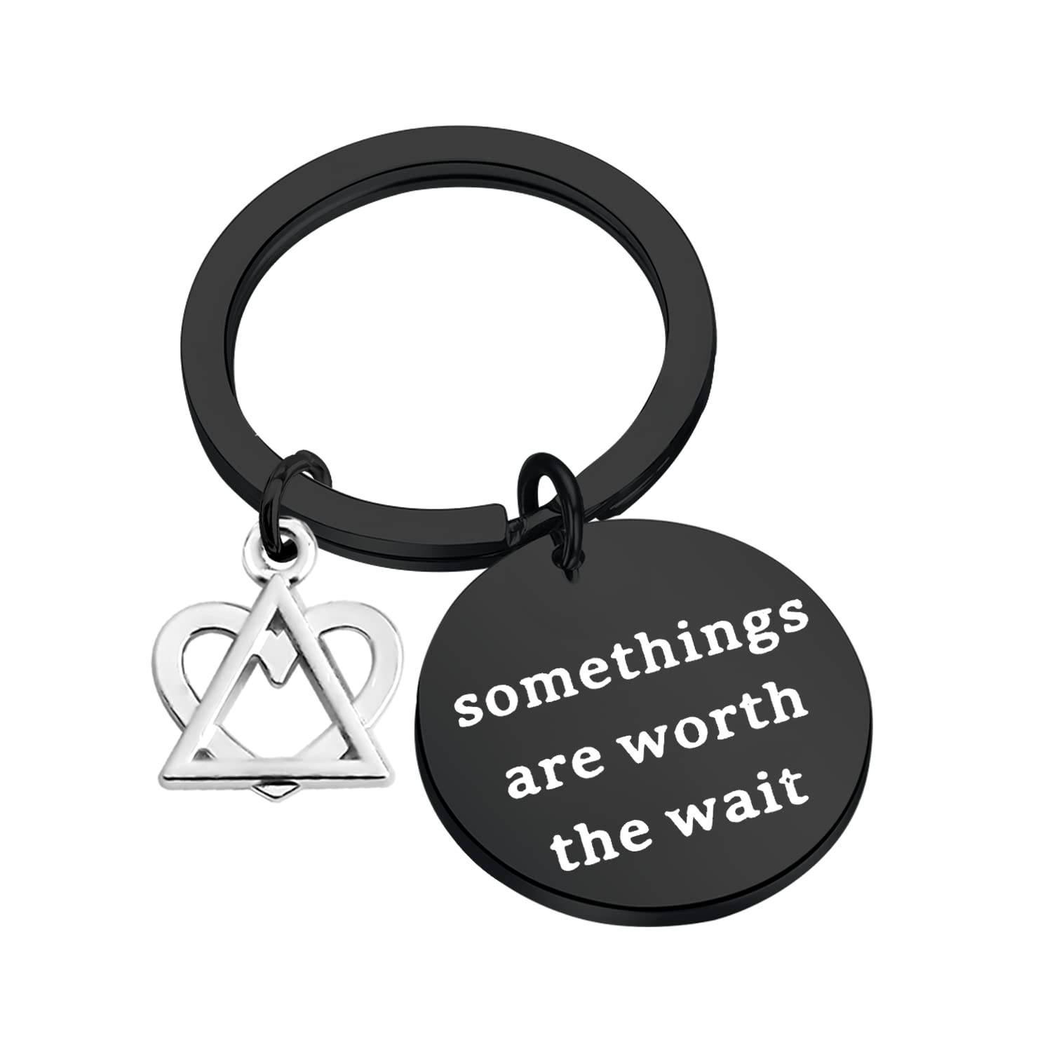 BAUNA Adoption Gifts Stepdaughter Stepson Gifts Keychain Somethings are Worth the Wait Adoptive Mom Gift (Adoption Symbol Charm Keychain)