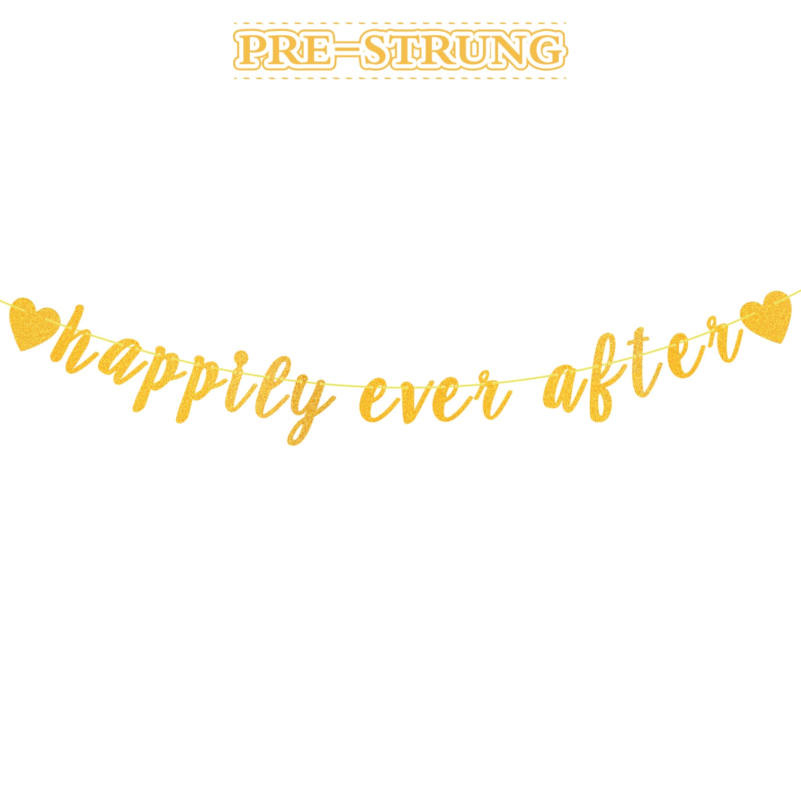 LINGTEER Happily Ever After Gold Glitter Bunting Banner - Cheers to Wedding Anniversary Bride to be Engagement Party Backdrop Decorations.[Pre - Strung]