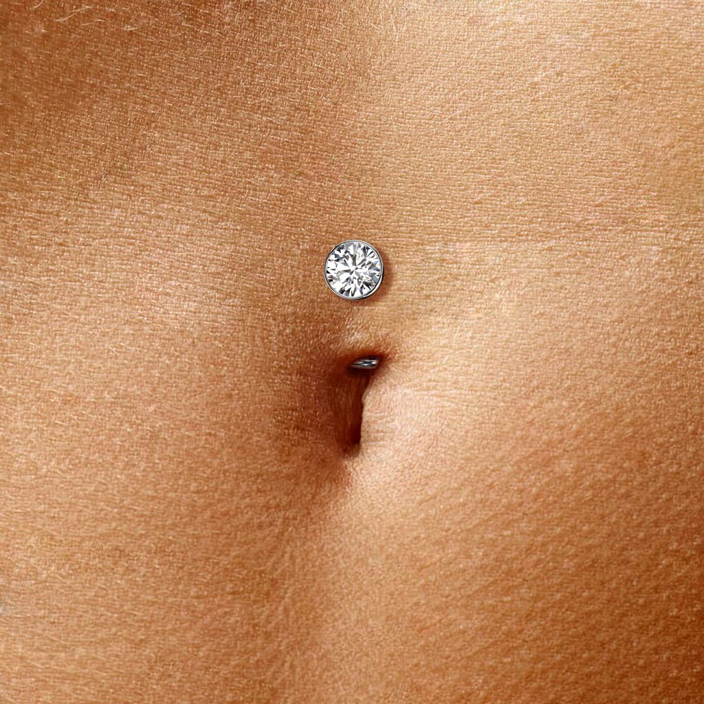 BODY DAZZ Petite Floating Crystal Belly Button Navel Ring Threadless Titanium 14G Short 8mm Curved Barbell (Aurora Borealis Single Gem)
