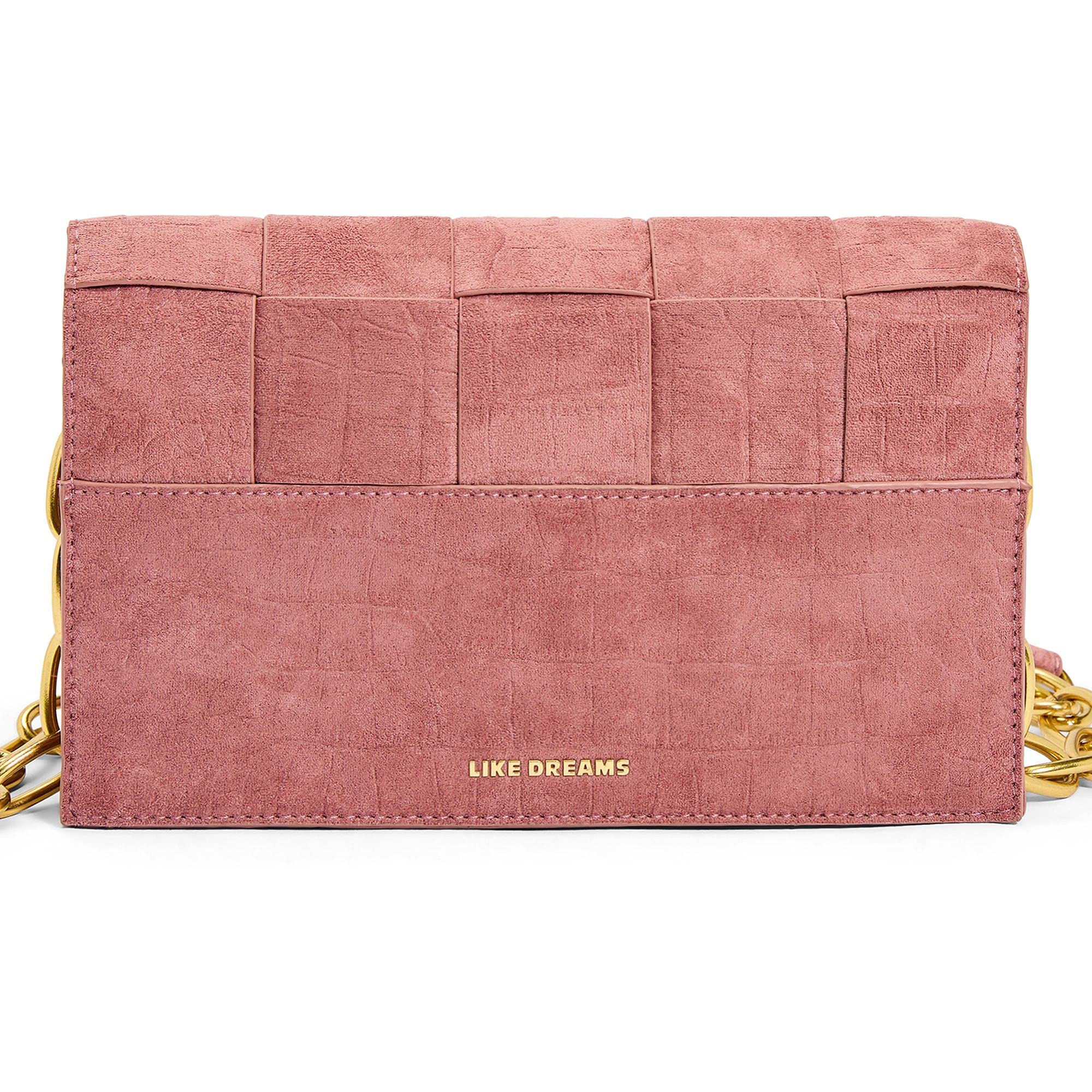 Like Dreams Women's Gold Chain Link Padded Fashion Hailey Woven Suede Crossbody Handbag (Mauve)