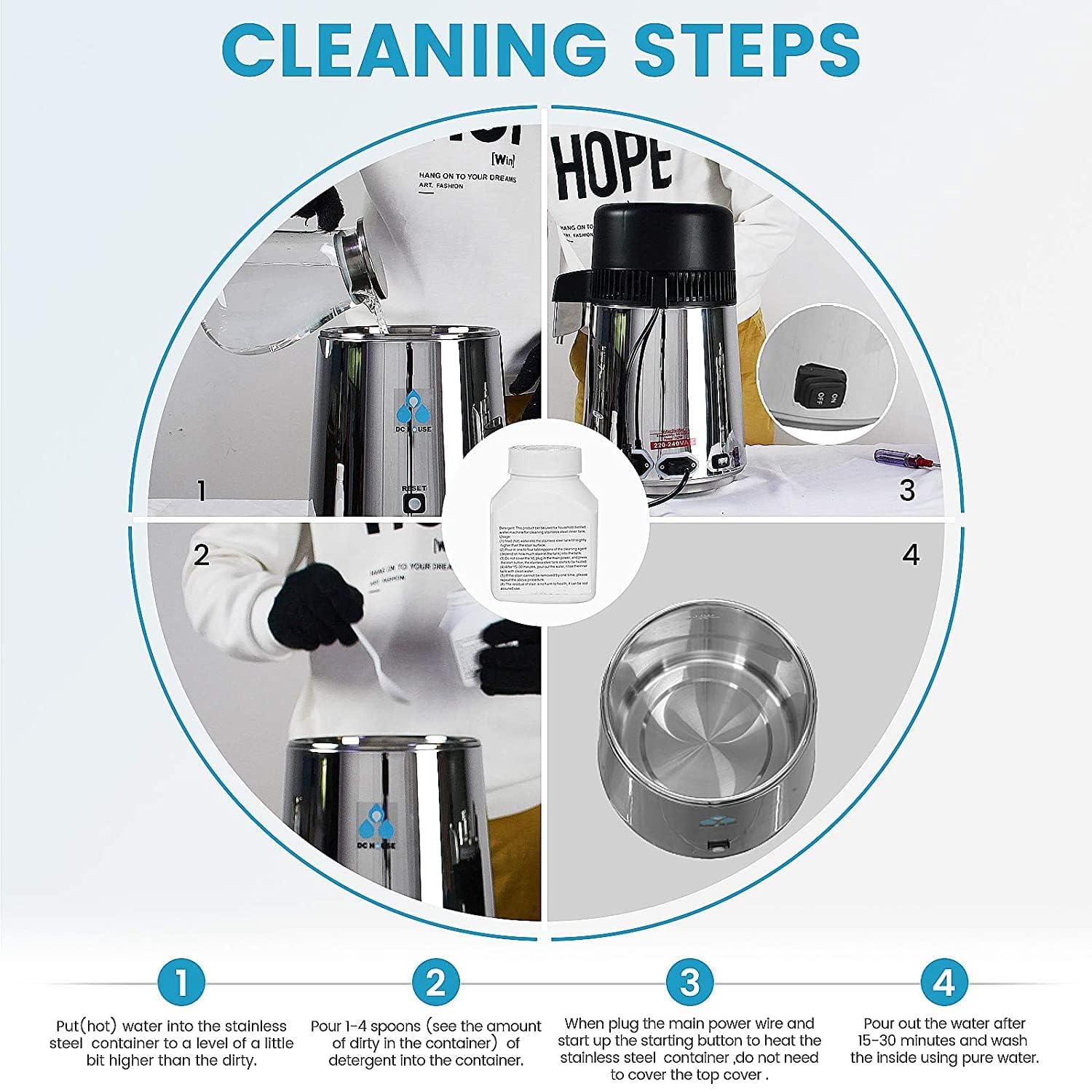 DC HOUSE 1Water Distiller, 304 Stainless Steel Home Countertop Distiller Water Machine, Distilled Water Maker, Distill Distilling Water Purifier Distillers to Make Clean Water