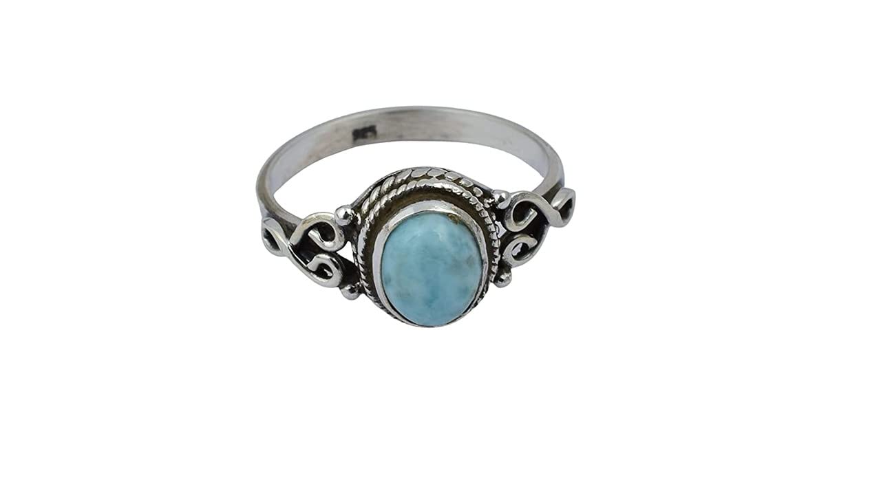 Larimar Stone Ring 925 Sterling Silver Statement Ring For Women Handmade Rings Gemstone Christmas Promise Ring Size US 11 Gift For Her