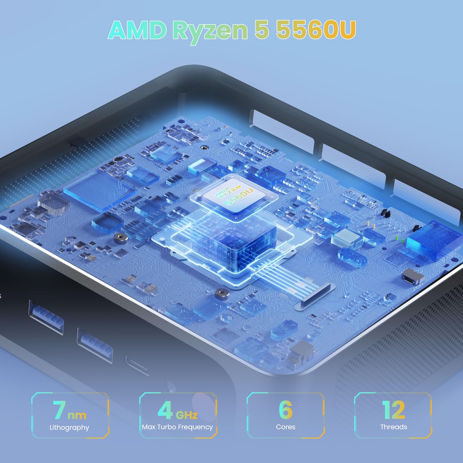 Beelink Mini PC, AMD Ryzen 5 5560U(6C/12T, Up to 4.0GHz), 16GB DDR4 RAM 500GB NVMe SSD, SER5 Mini Computers Support 4K@60Hz Triple Display WiFi6/BT5.2/DP1.4/HDMI2.0/USB3.2 Gaming/Office/Home