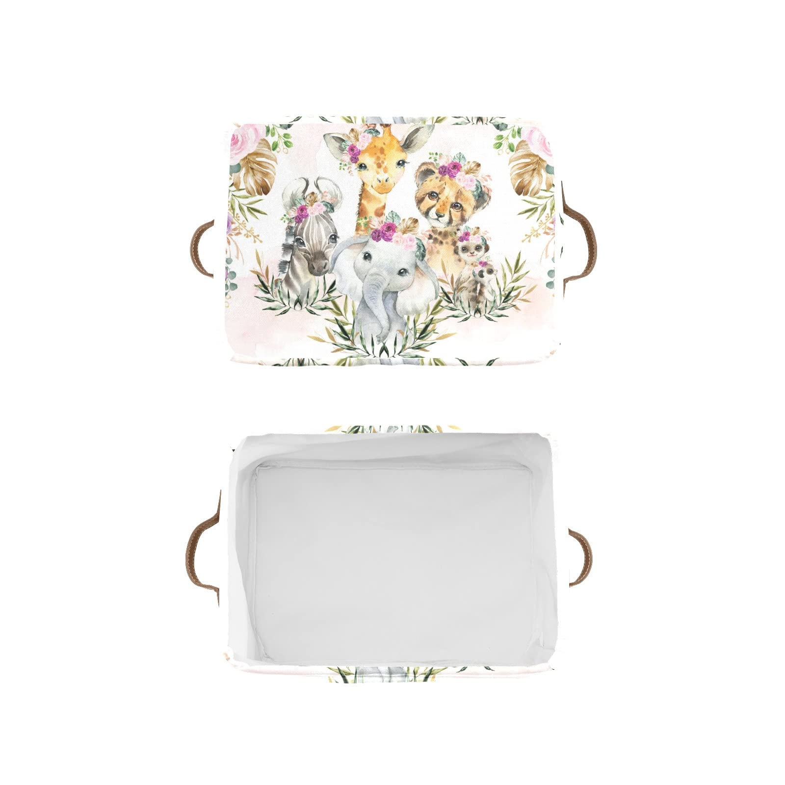 Boho Jungle Safari Animals Personalized Storage Bins,Foldable Baskets Organizer with Handle for Nursery Pet Toy Clothes Box 4 Packs
