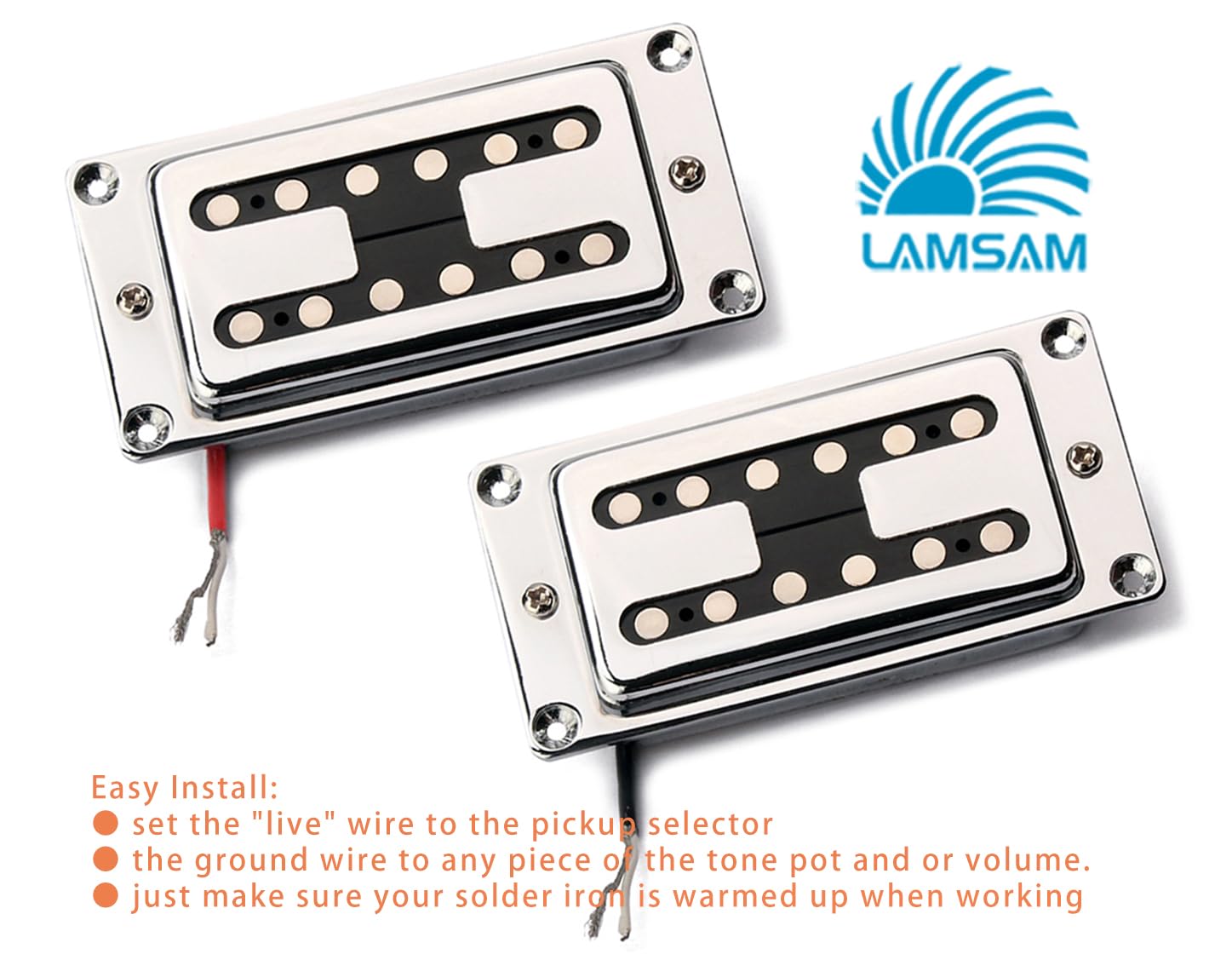 LAMSAM Humbucker Pickups Set, High Output Flush Polepiece Ceramic Magnet PUP Compatible Electric Guitar with Humbucker Pickup Configuration, Double Coil Bridge Neck Pick-up Replacements, Chrome
