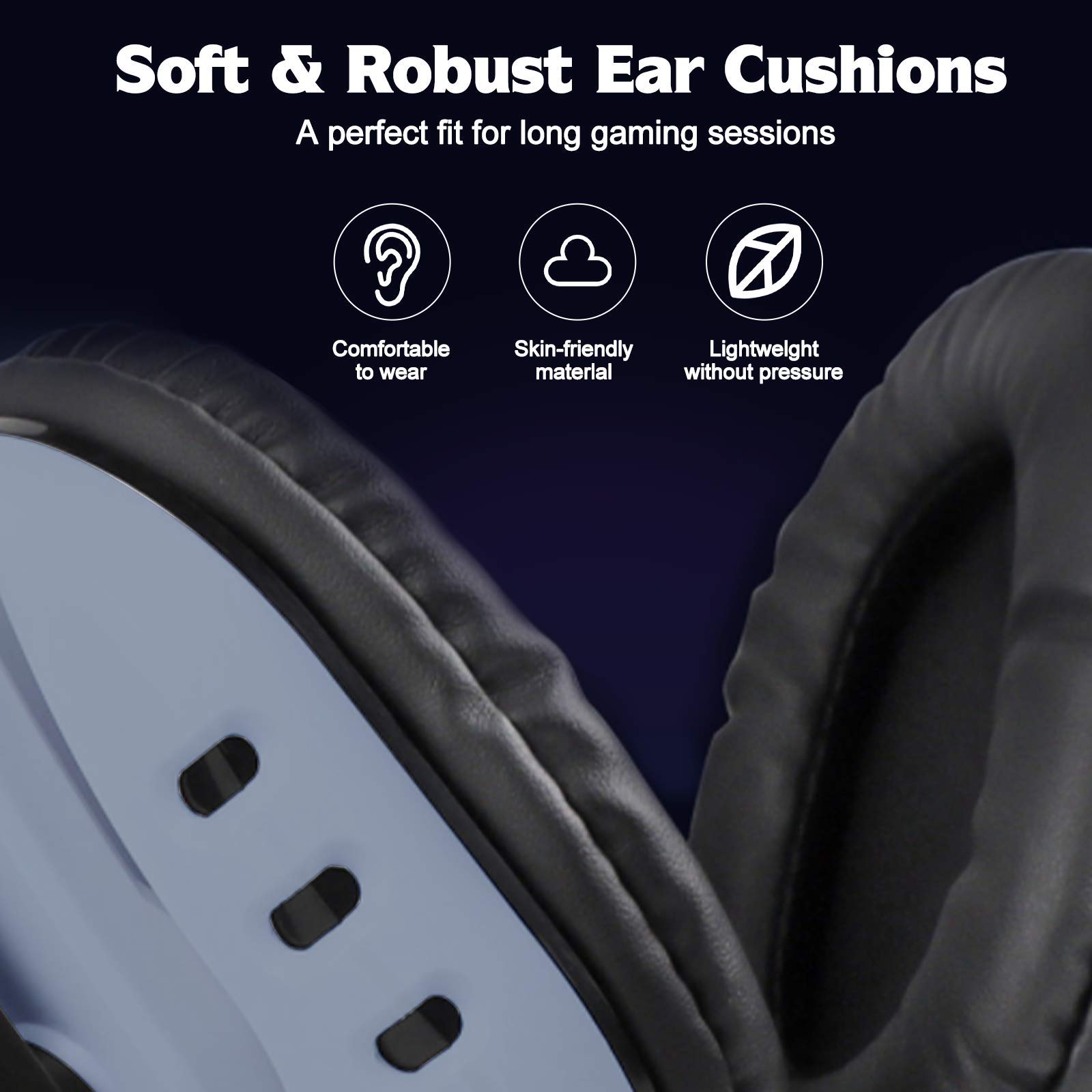 BEJOY Gaming Headset for PS5, Over-Ear Headphones with Mic, Bass Surround, Soft Memory Earmuffs, Compatible with PS5, Xbox One, PS4, Switch, PC (White)