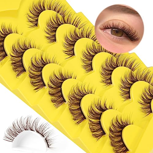 Brown Lash Clusters Natural Looking 3D Wispy Brown Eyelash Extensions 56 Pcs DIY Fluffy Individual Lashes by Mavphnee