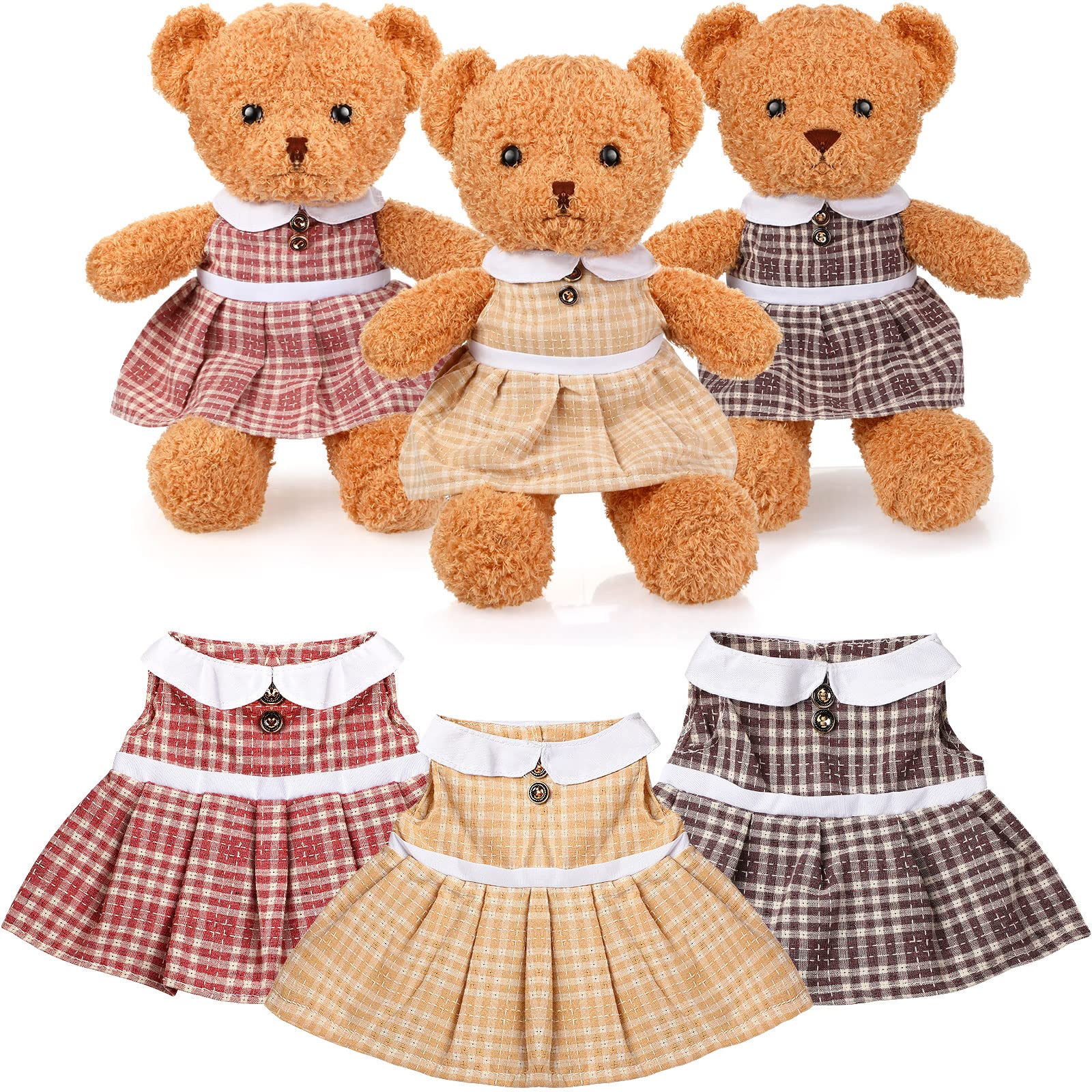 Landhoow 3 Pcs Cute Dress Outfit Bear Clothes Fits Most 14-18 Inch Bear and Make Your Own Stuffed Animals Bear Clothes for Girls Bear Accessories, Not Included Bear