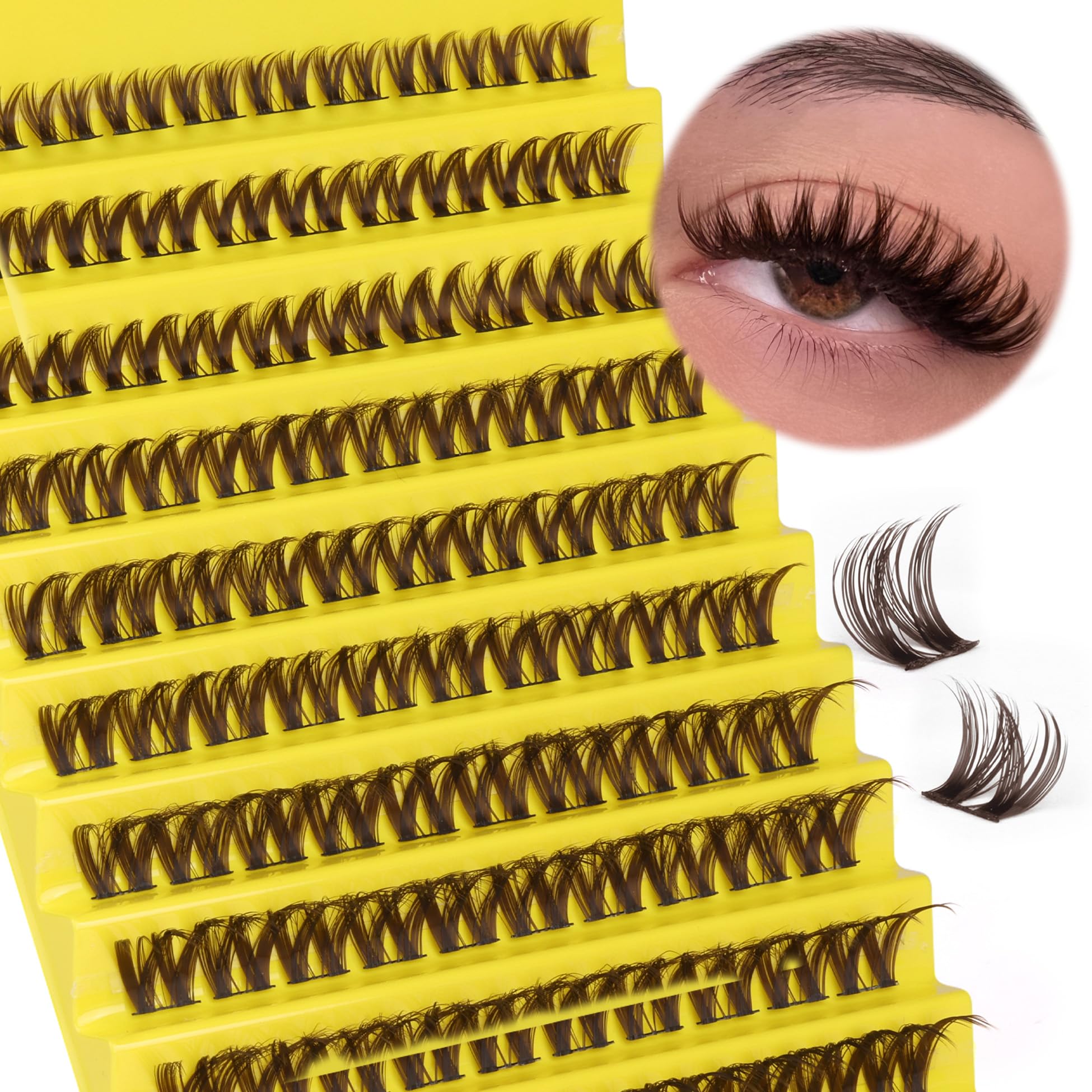 Brown Lash Clusters 100 Pcs Natural Wispy Eyelash Extensions 8-16MM Mixed Lengths DIY False Lashes CC Curl Brown Cluster Lashes Pack by Mavphnee