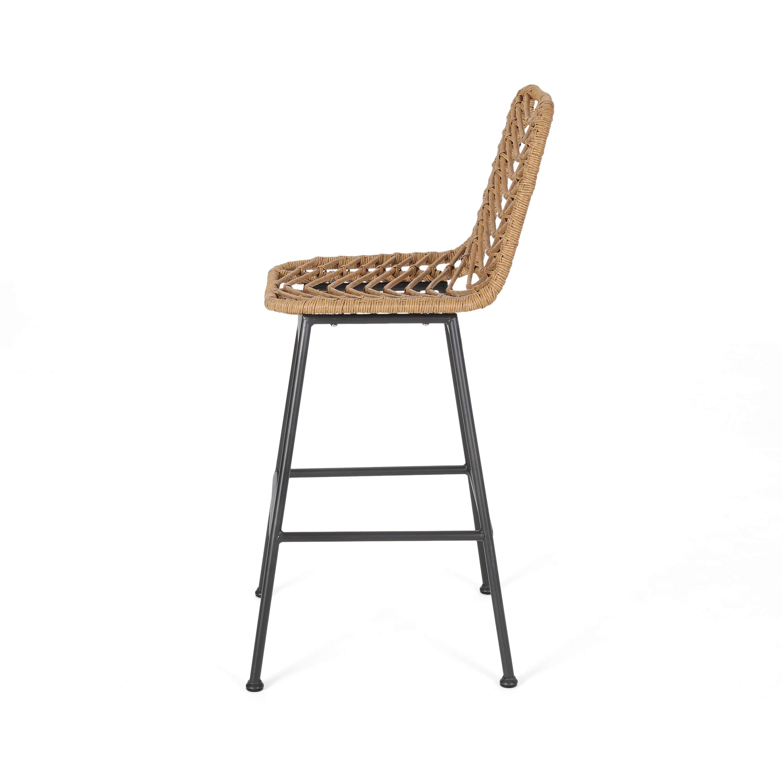 GDFStudio Outdoor Wicker Barstools (Set of 2), Light Brown and Black