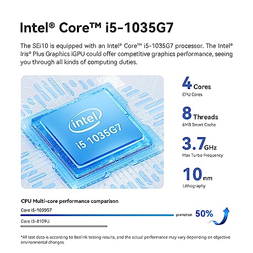 Beelink SEi10 Mini PC, Intel i5-1035G7(Up to 3.7 GHz) Mini Computers, 16GB RAM 1TB PCIe3.0 SSD, Dual Type-C Ports Desktop PC with 4K@60HZ Triple Display DP&HDMI&Type-C/WiFi6/BT5.2/1000M LAN/USB3.2