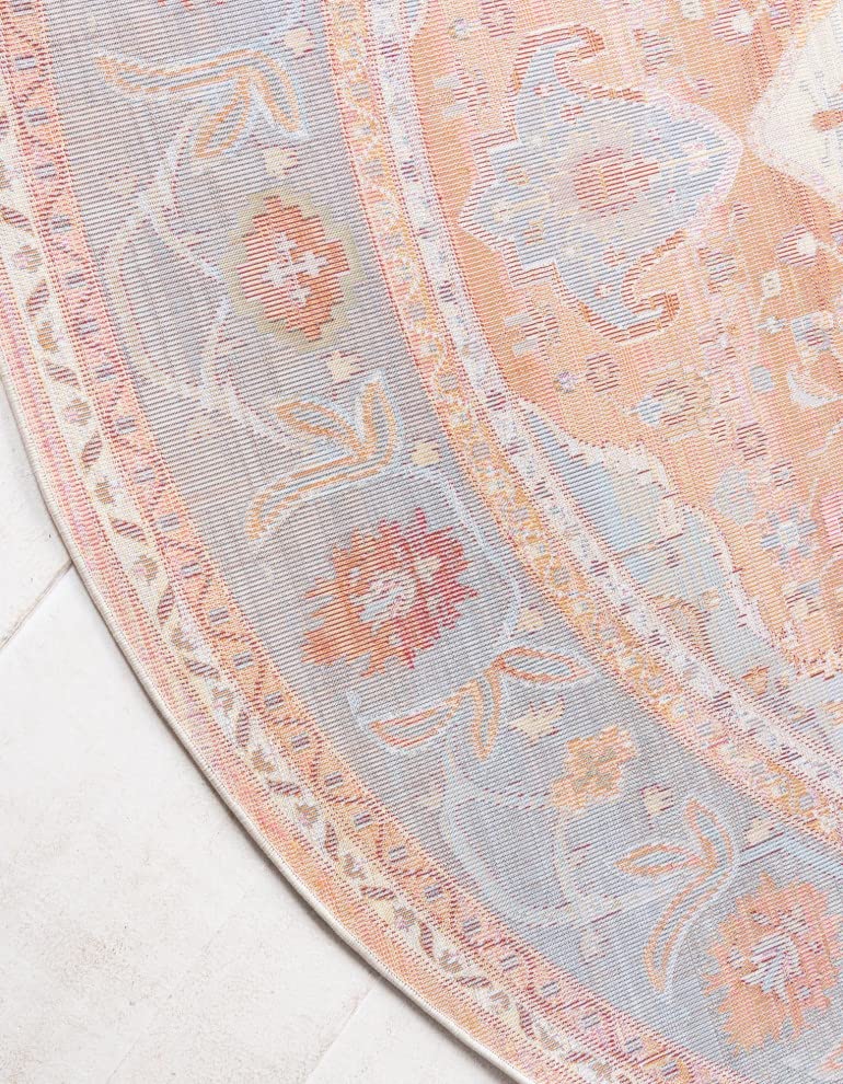 Unique Loom Baracoa Collection Area Rug - Miramar (8' 4" Round, Rust Red/ Blue)