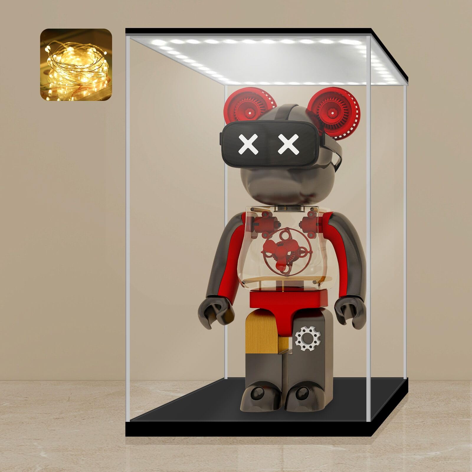 LANSCOERY Clear Acrylic Display Case with LED Light, Showcase and Display Box, Dustproof with UV Protection, Perfect for Figures Collectibles - 7.1x5.5x7.9inch