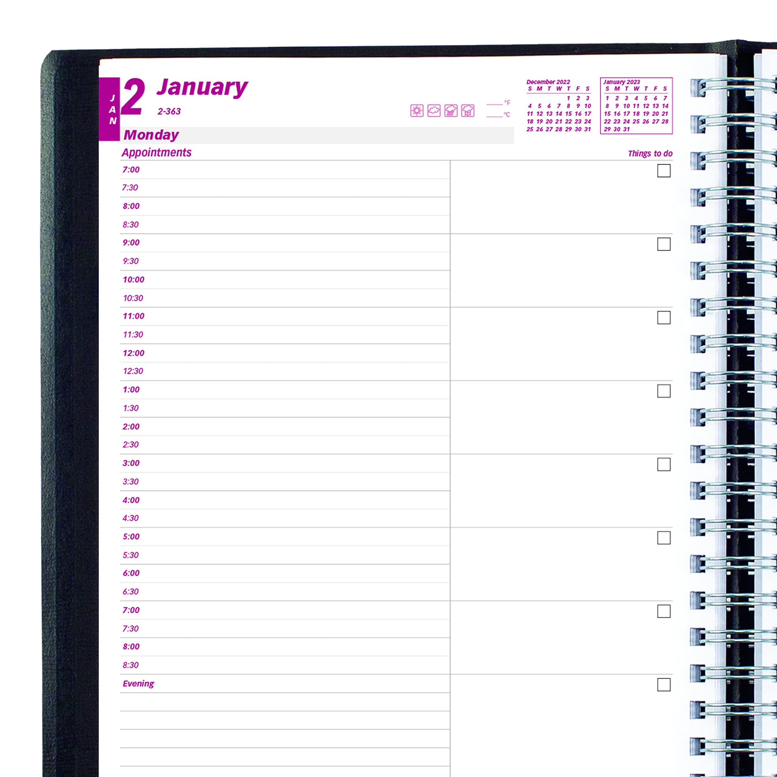 Brownline 2023 Essential Daily Planner, Appointment Book, 12 Months, January to December, Twin-Wire Binding, 11" x 8.5", Black (CB965.BLK-23)