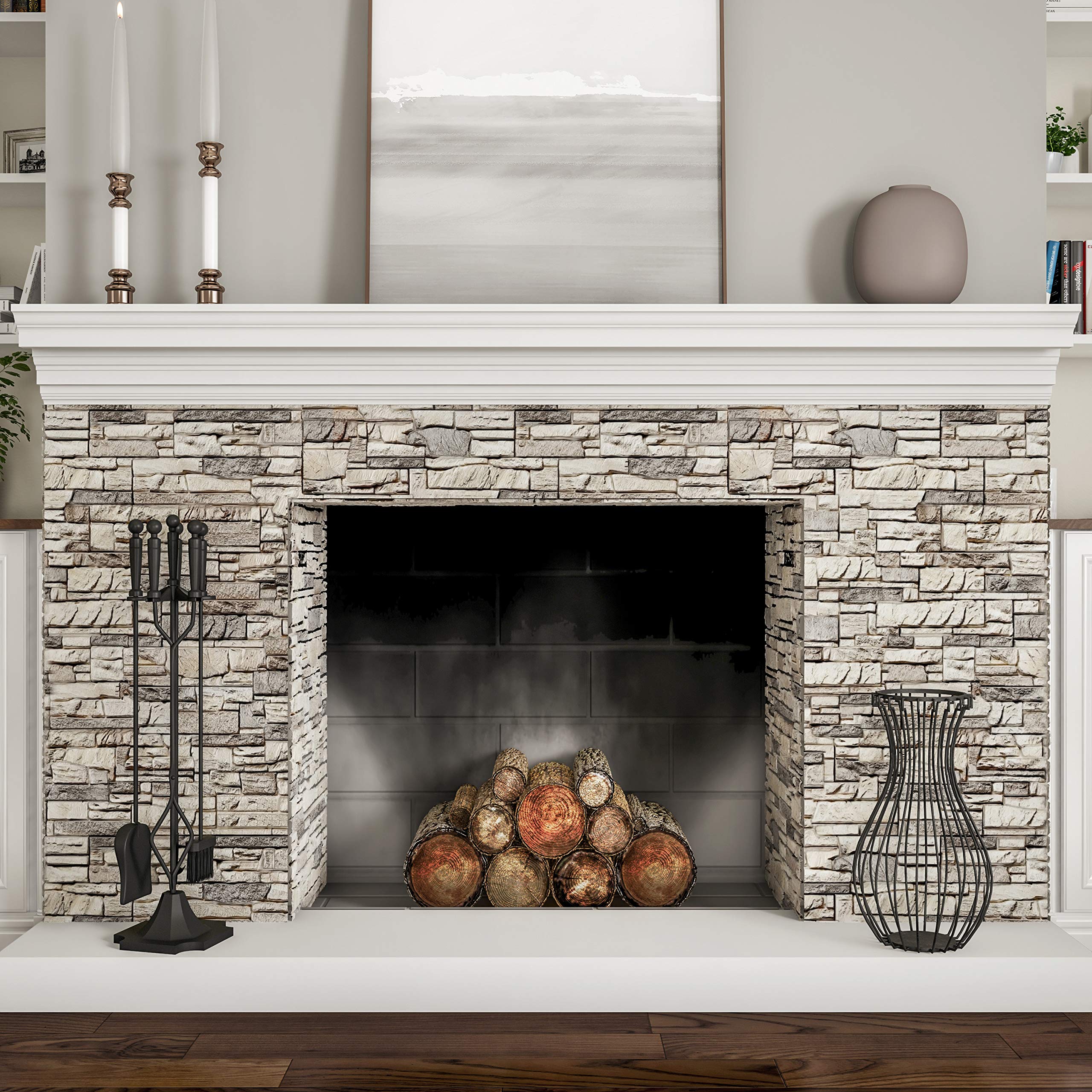Lavish Home 5-Piece Fireplace Tools Set - Essential Heavy-Duty Accessories for Fireplaces - Includes Tongs, Shovel, Broom, Poker, and Stand