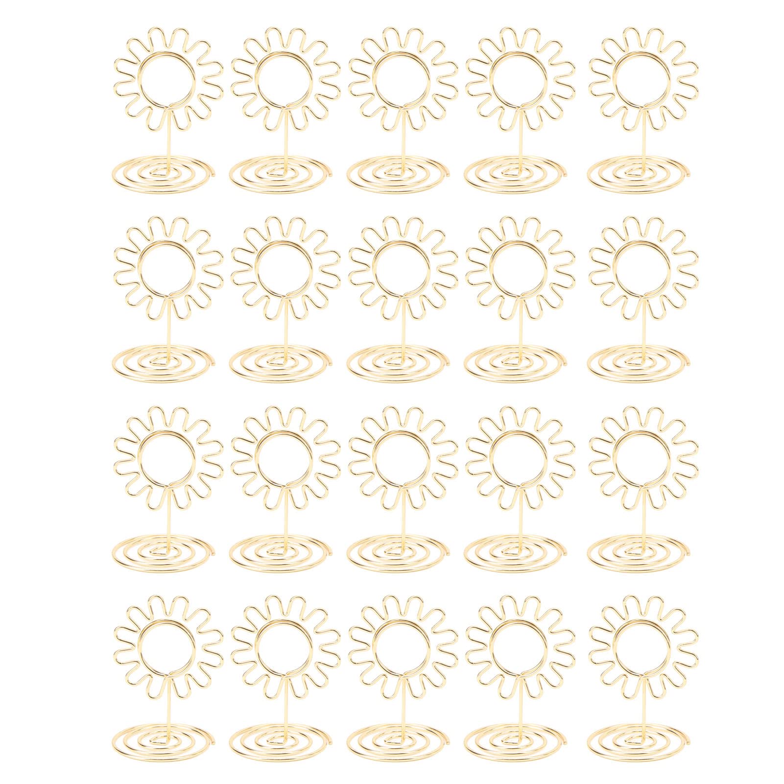 Cyrank 20pcs Table Number Holders, Mini Place Card Holders Sunflower Design Wire Photo Holder Small Size Table Card Holders Table Number Stands Picture Menu Clips for Wedding Anniversary Party(Gold)