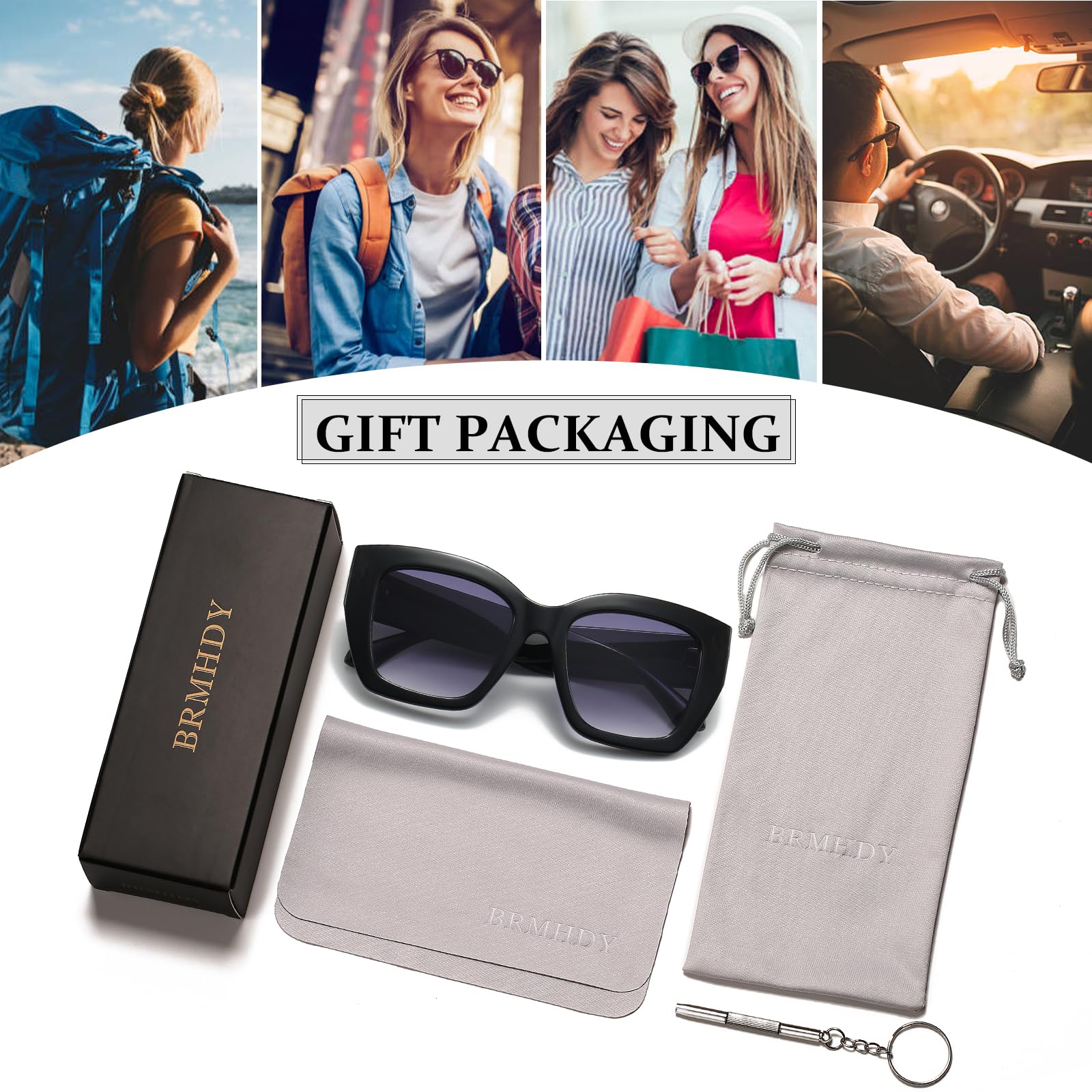 BRMHDY Oversized Square Sunglasses for Women Thick Fashion Big Frame Sunnies Trendy UV400 Black Shades (Black/Grey Gradient), MM