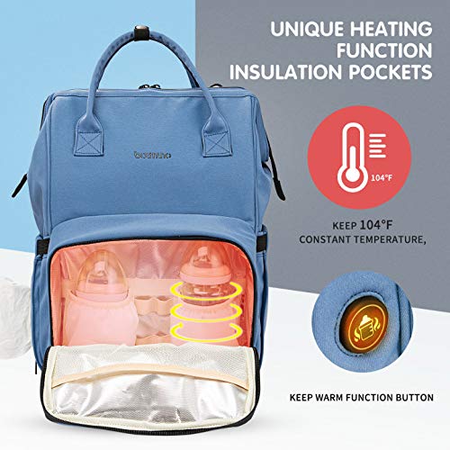 boumuno Diaper Bag Backpack Baby Changing Nappy Bags Multifunction Waterproof Maternity Large Capacity with USB Charging Port Thermal Pockets,Blue