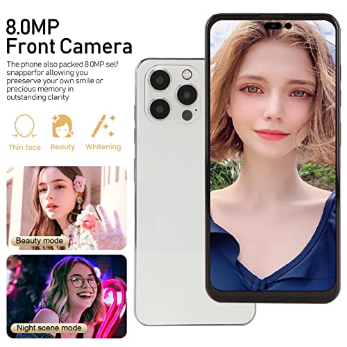 I14proMax Smartphone, Unlocked Cell Phone for Android10, 4G Network Dual SIM, 6.7 Inch 2G 16G Storage, 4000mAh Battery, 13MP 5MP Camera, GPS WiFi Bluetooth5.0 (White)