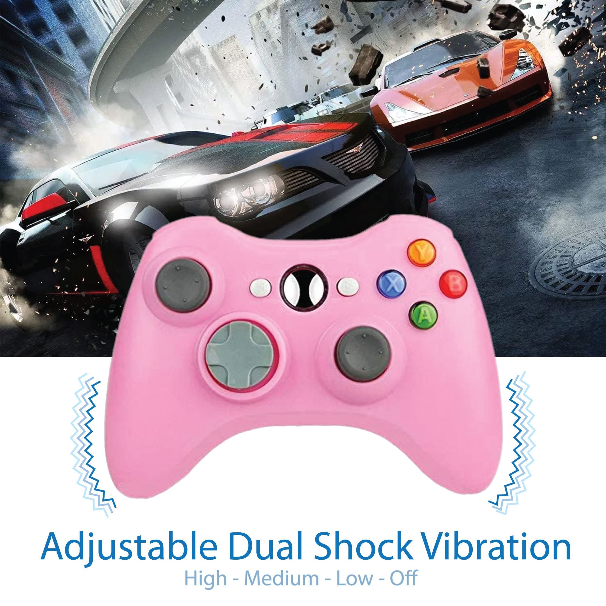 BEK Controller replacement for Xbox 360 Controller Wireless Remote Gamepad Non-Slip Joystick Thumb Grips Double Shock Live Play Compatible with Microsoft Xbox 360 Slim PC Windows 10 8 7 Color (Pink)
