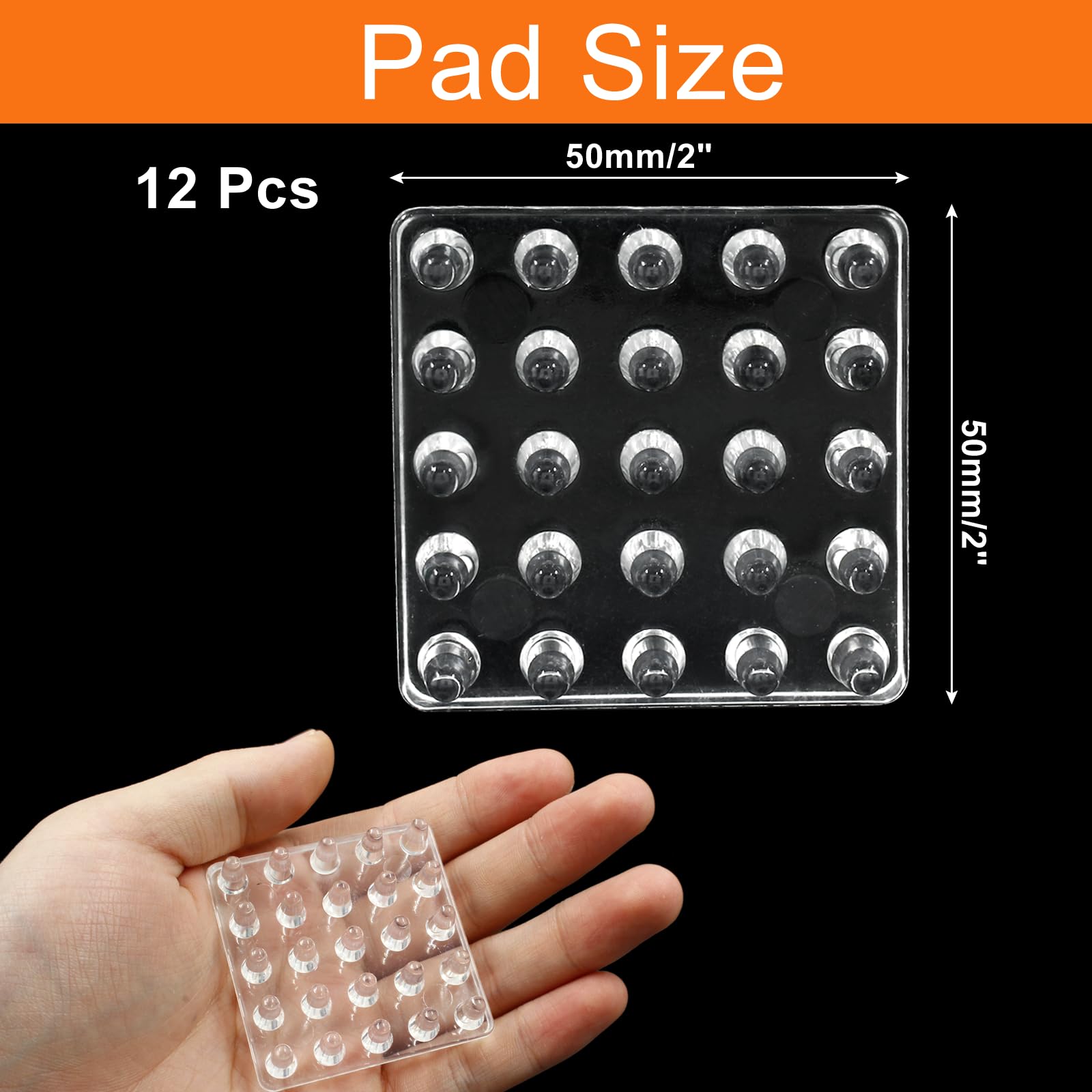 Biaungdo 12 Pcs Self Stick Carpet Protector Spiked Caster Cups, Clear Plastic Caster Cups Square Carpet Protectors Comfortable Touch Caster Cup for Sofas/Chairs/Tables/Other Furniture(50mmx50mm)