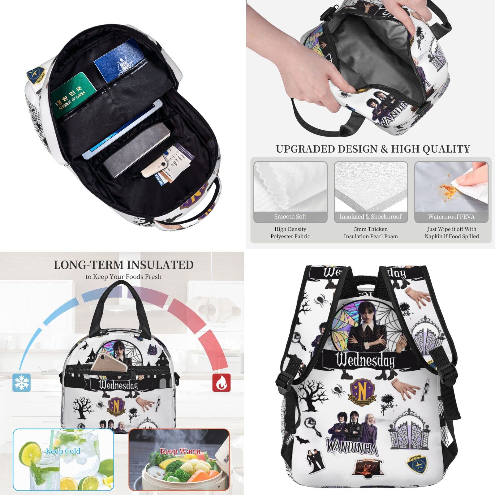 AYKHKYA Comedy Casual Backpack Set Horror Bag Fashionable 3d Printed Backpack Lunch Bag Unisex Office Outdoor - Badges.